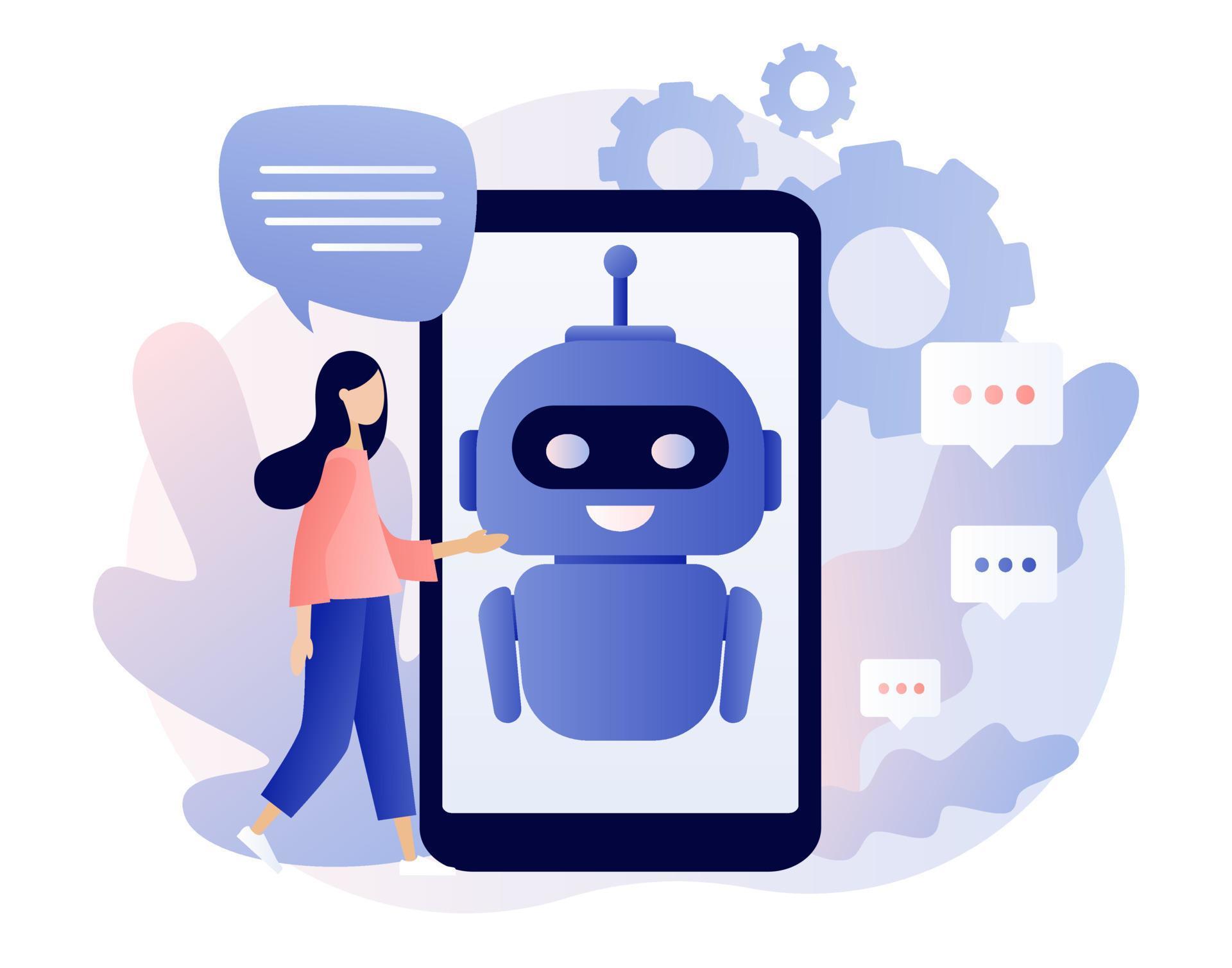Chatbot Concept Ai Robot Assistant Online Customer Support Tiny Girl