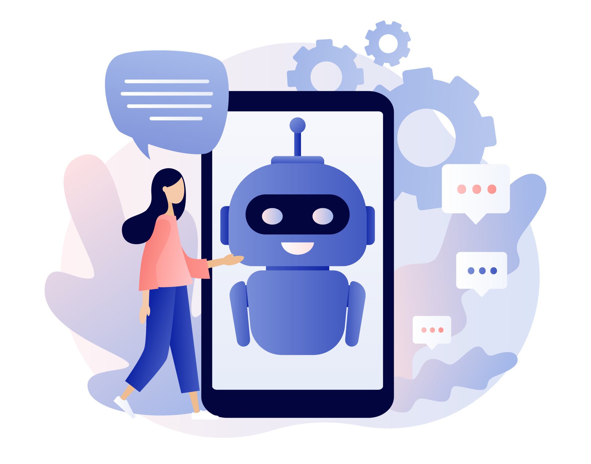 Chatbot Concept Ai Robot Assistant Online Customer Support Tiny Girl