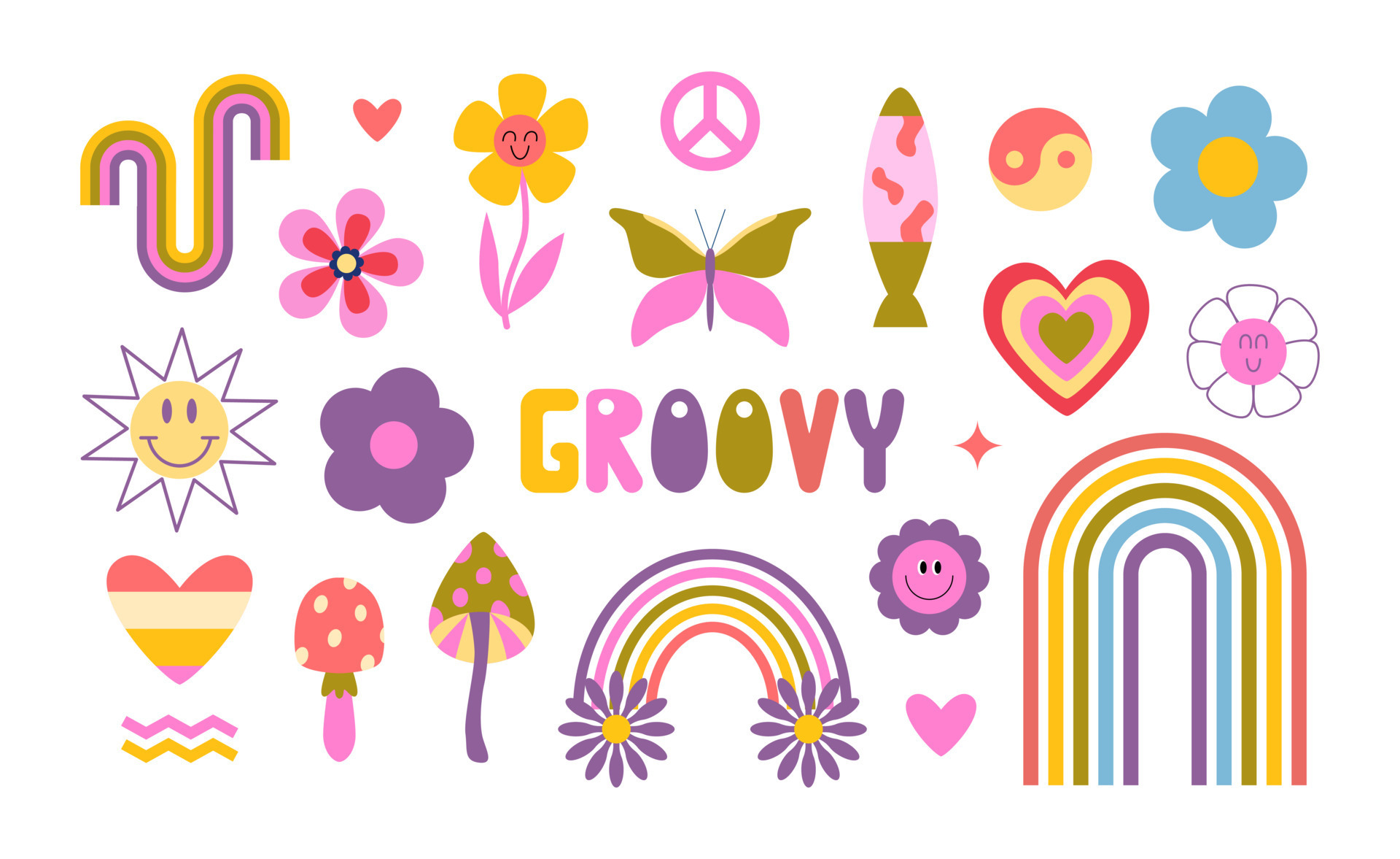 Retro 70s Groovy Hippie revival set. Y2k. Retro vibes. Groovy daisy ... Retro 70s Groovy Hippie revival set. Y2k. Retro vibes. Groovy daisy ...