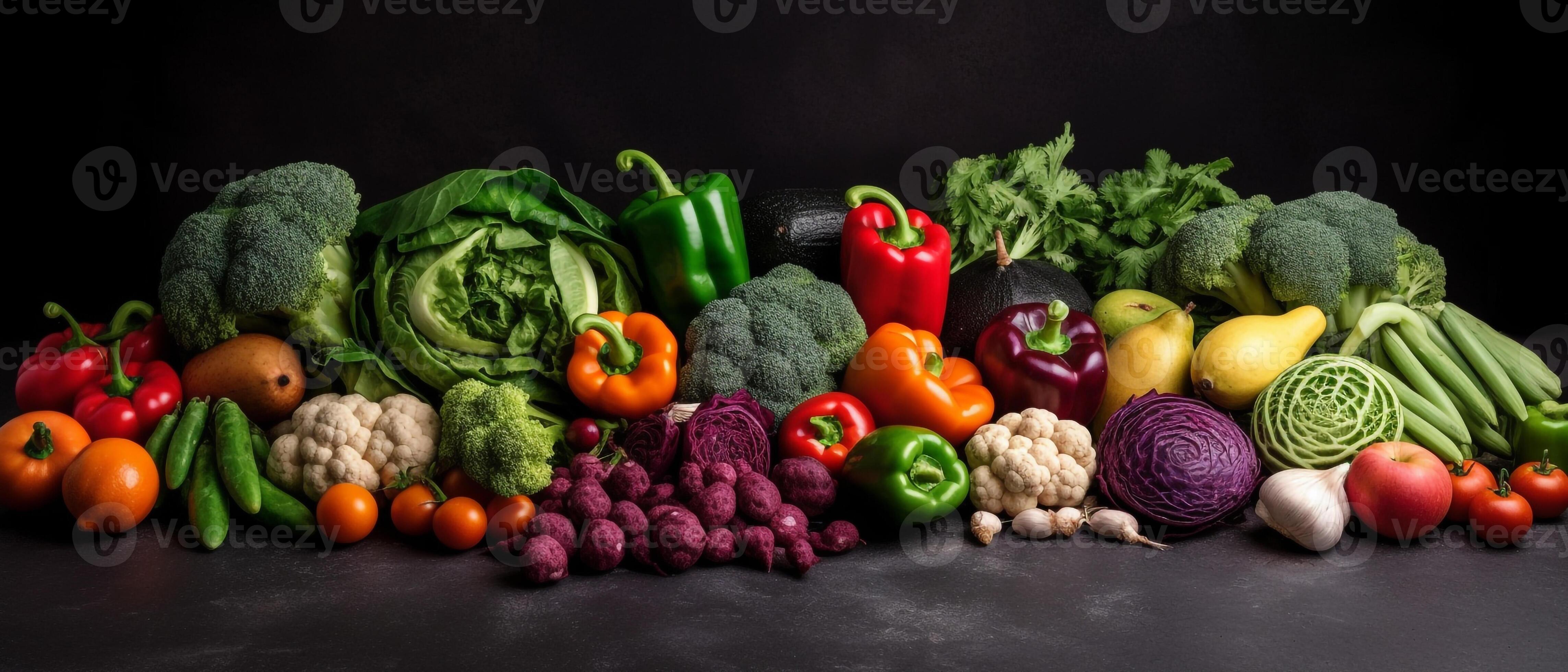 Group of vegetables, Top view with aesthetic arrangement, Black ... Group of vegetables, Top view with aesthetic arrangement, Black ...