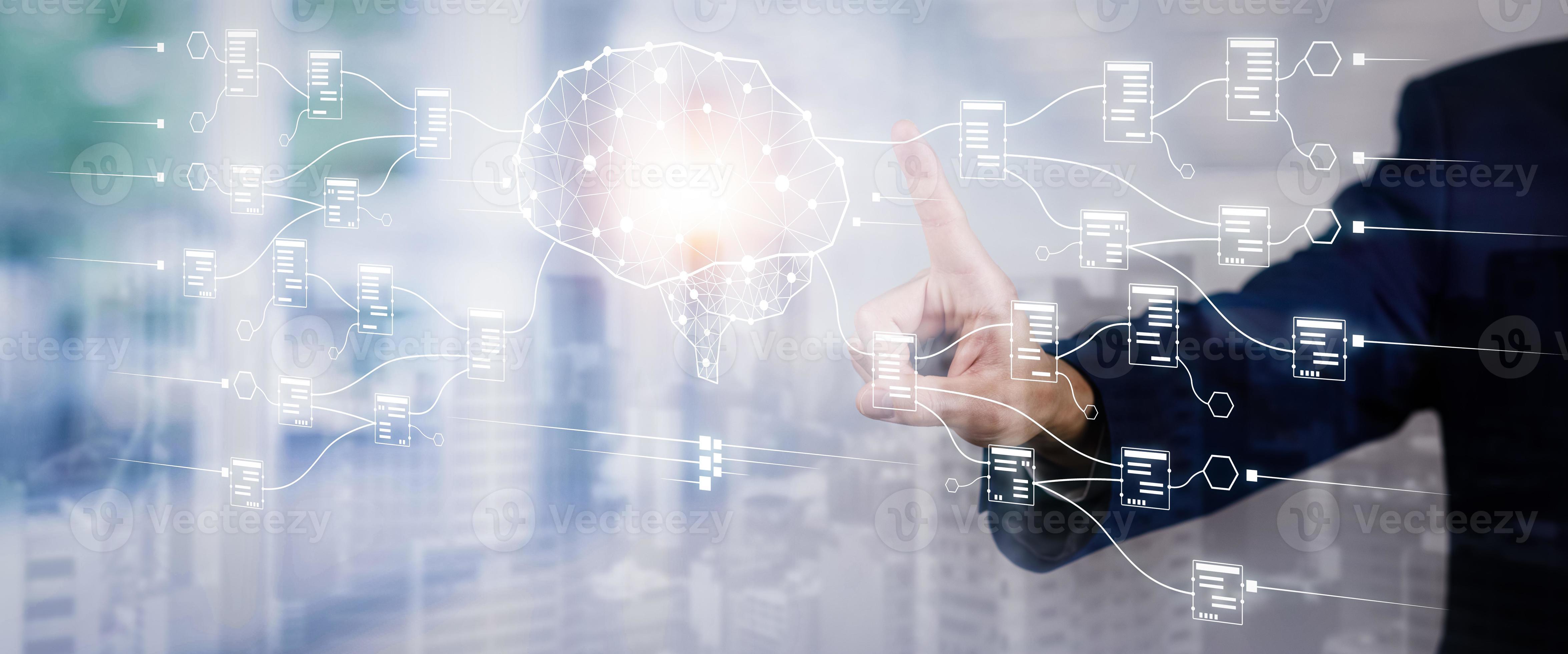 Programmer people hand touching AI, artificial intelligence software ...