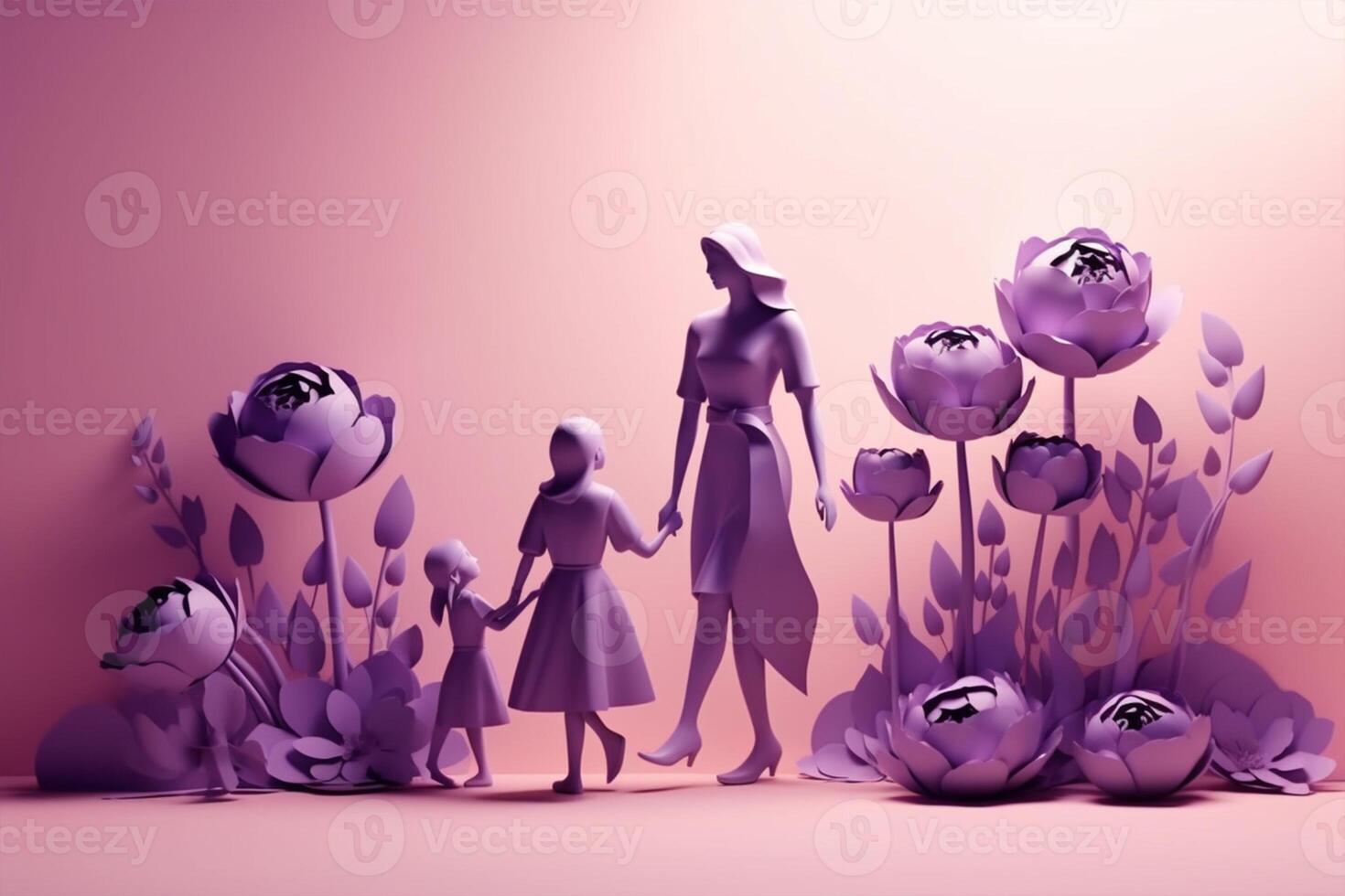 Mother Day Mother And Daughter Standing In Front Of Flower Wall With