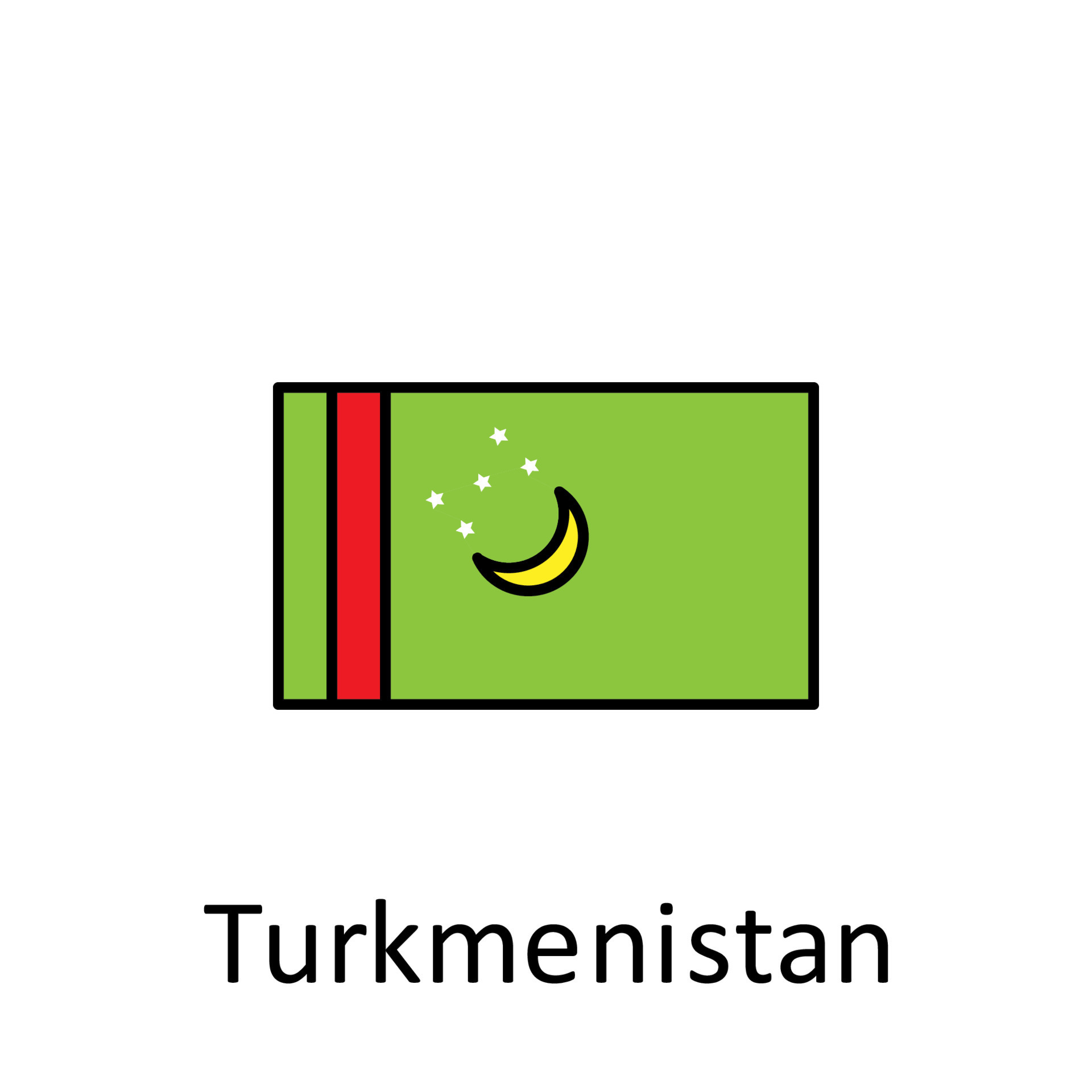 National Flag Of Turkmenistan In Simple Colors With Name Vector Icon