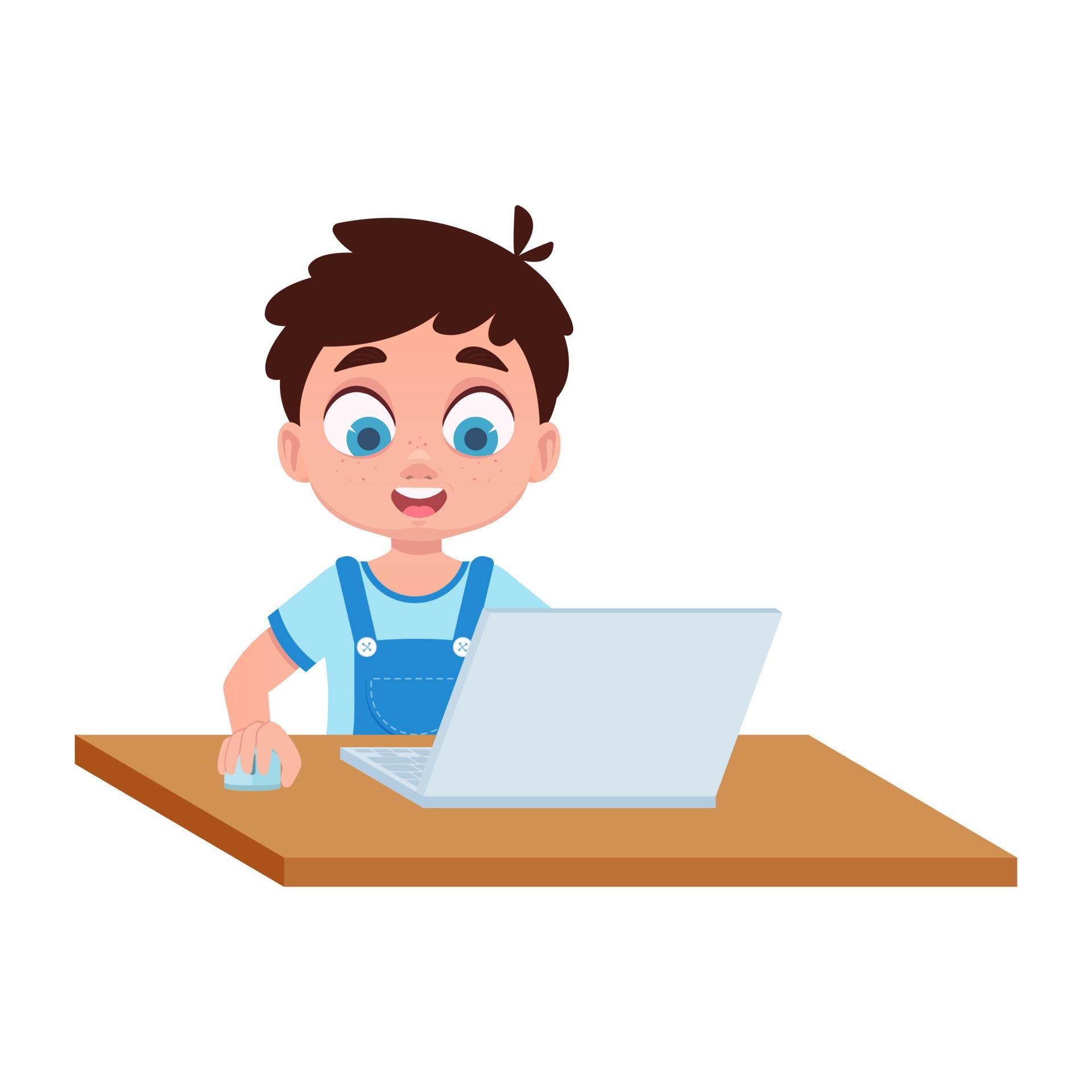 Cute boy studying with a laptop 23052327 Vector Art at Vecteezy
