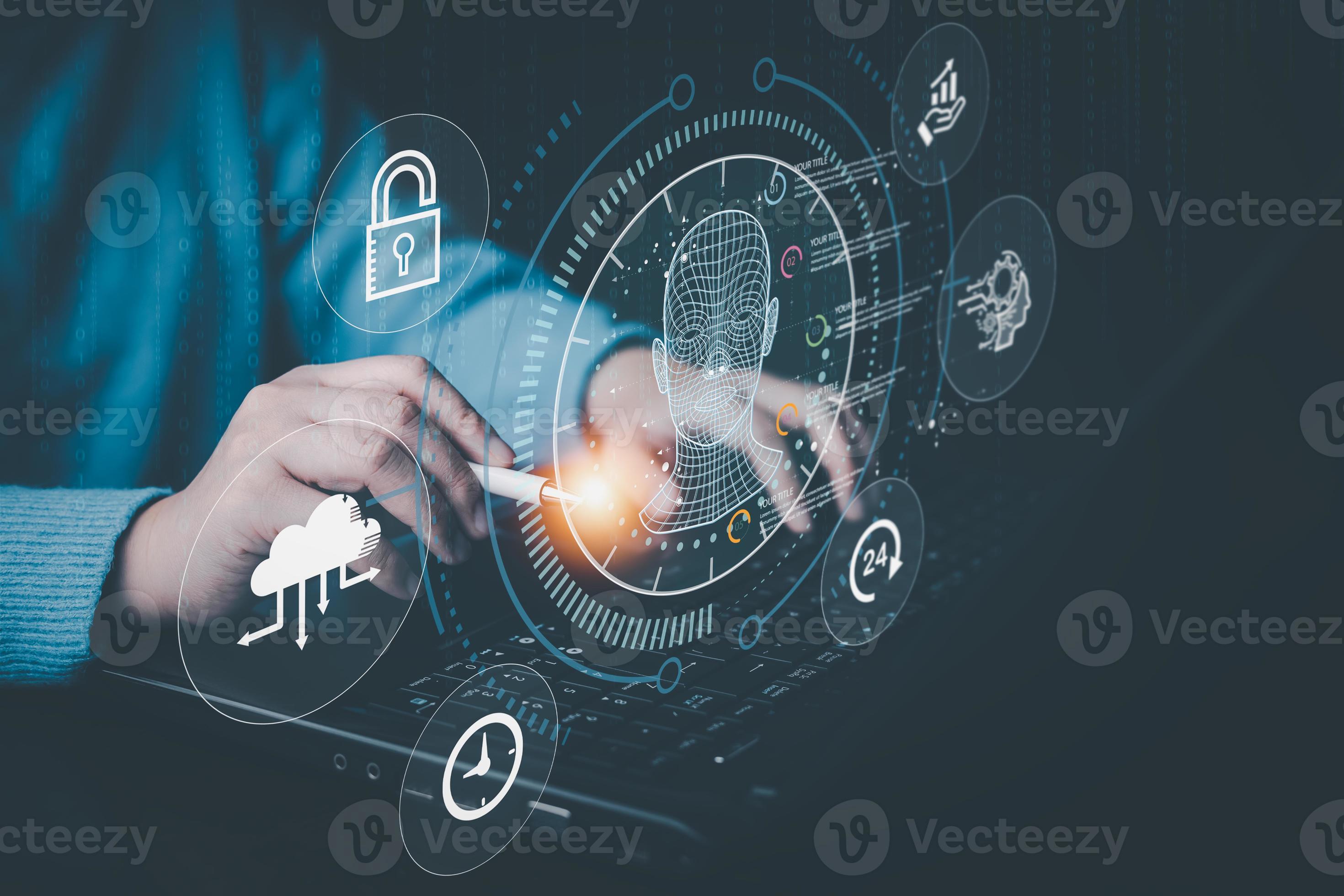 Programmer people working laptops or smartphones with AI, artificial ...