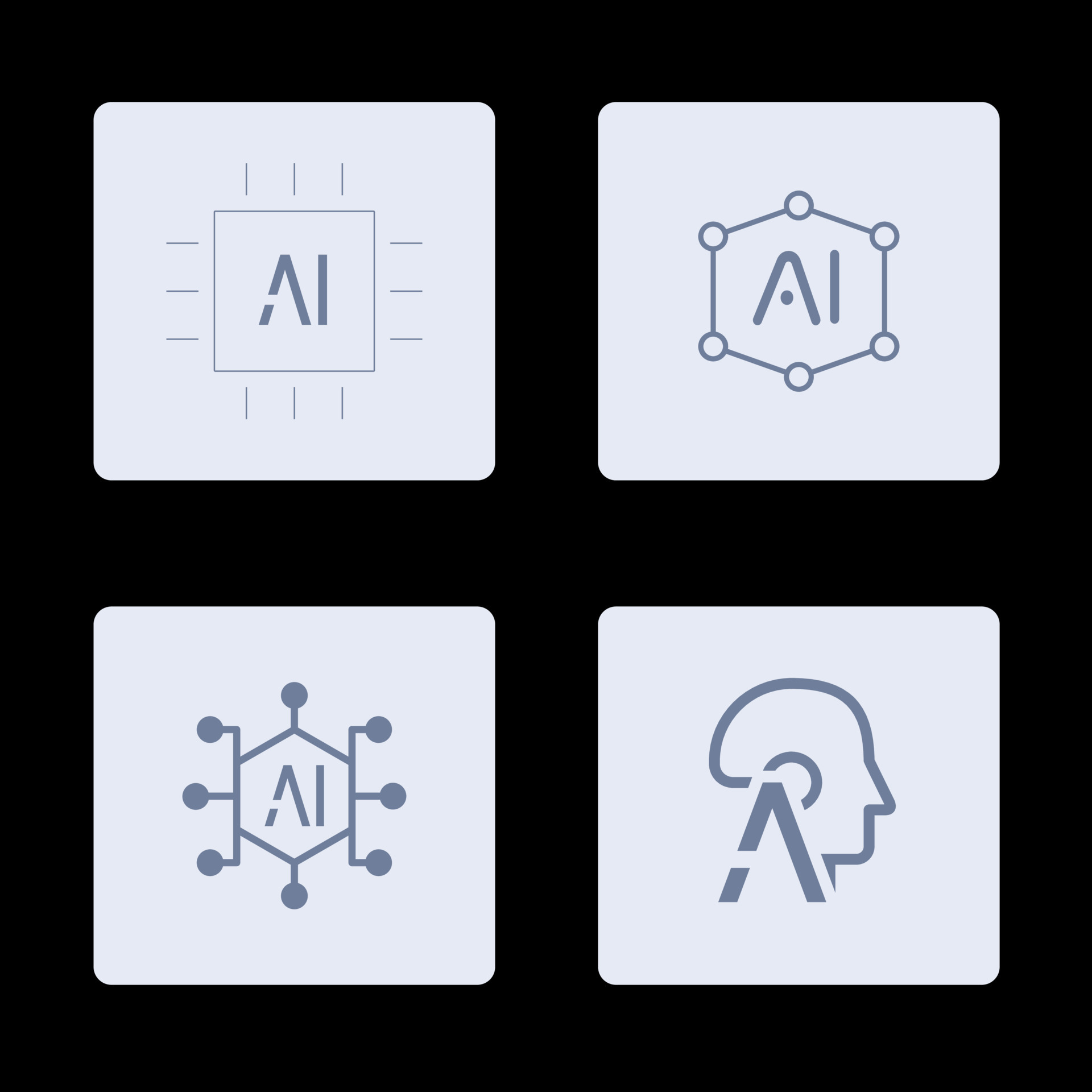 AI Artificial Intelligence icon set inline style, machine learning ...