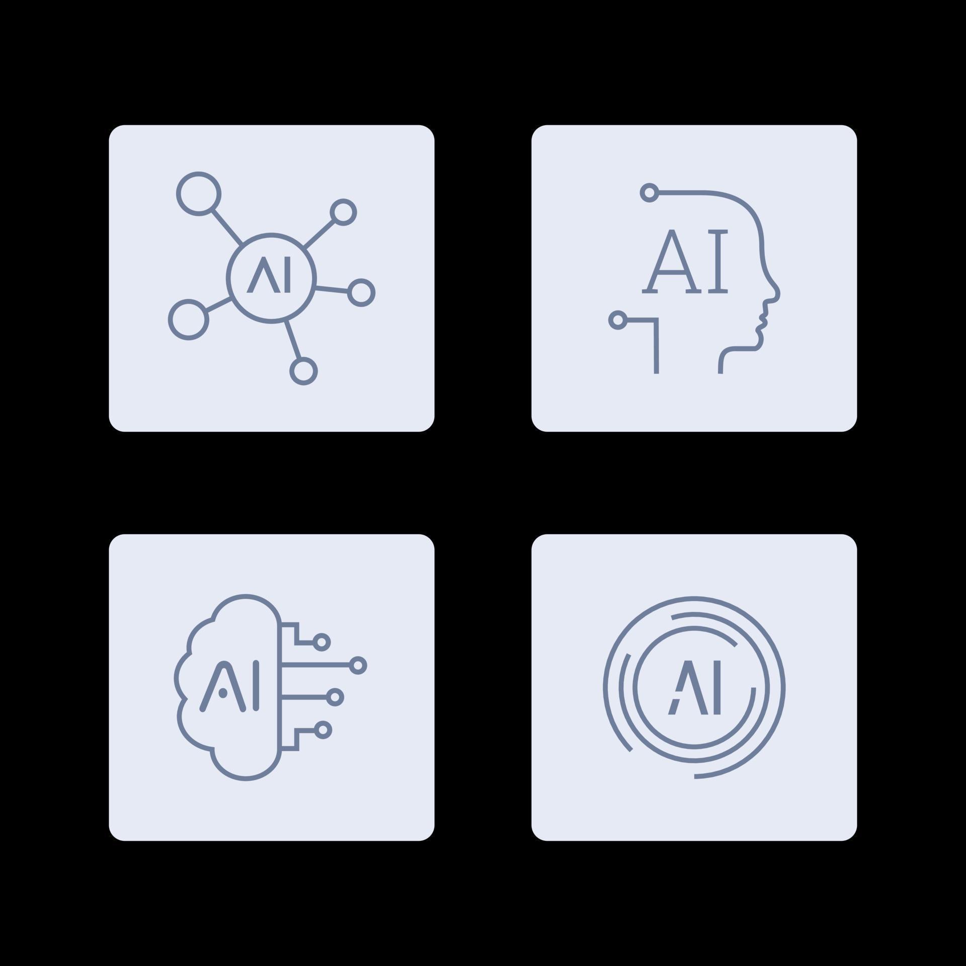 AI Artificial Intelligence icon set inline style, machine learning ...