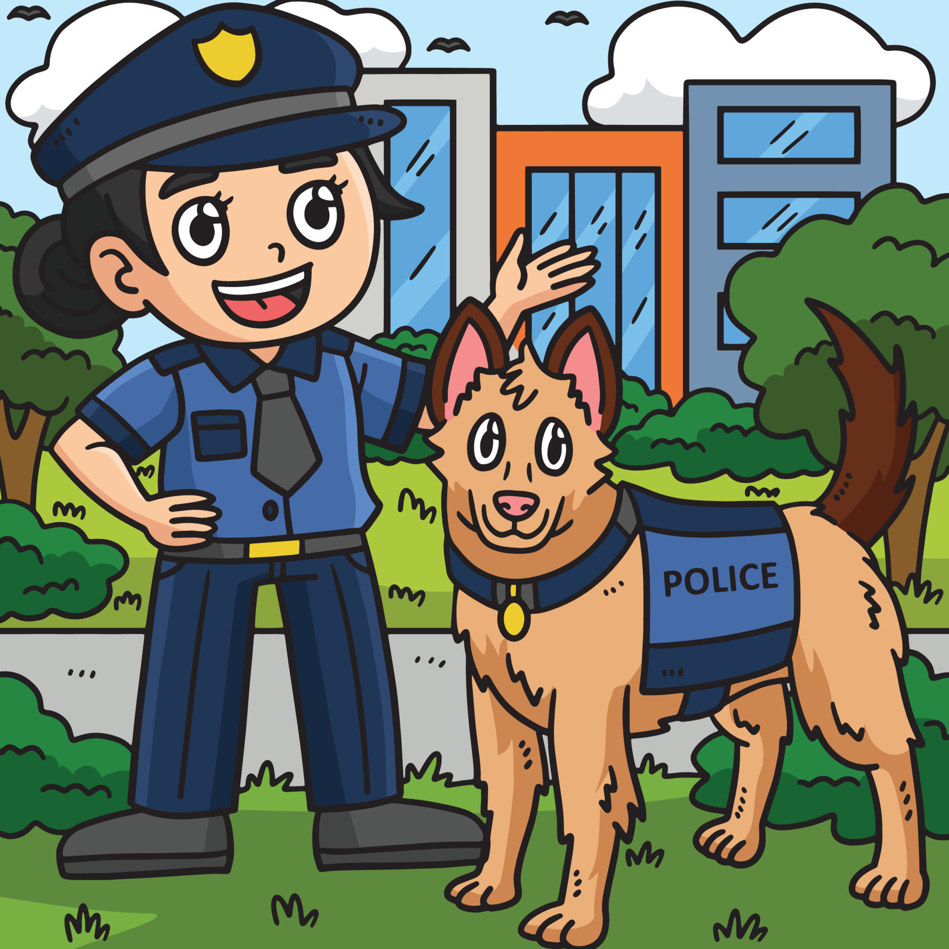Policía Oficial Y Policía Perro De Colores Dibujos Animados 23058846
