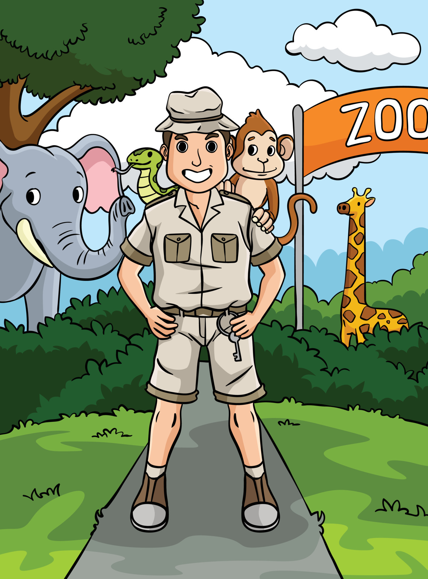 cuidador del zoológico y animal de colores dibujos animados ilustración ... cuidador del zoológico y animal de colores dibujos animados ilustración ...