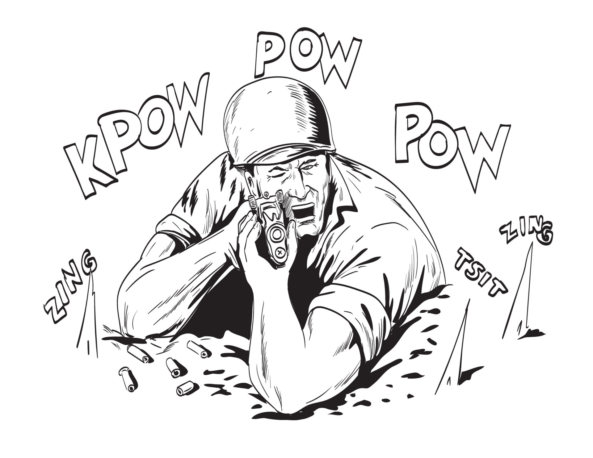 World War Two American Gi Soldier Aiming Rifle Comics Style Drawing