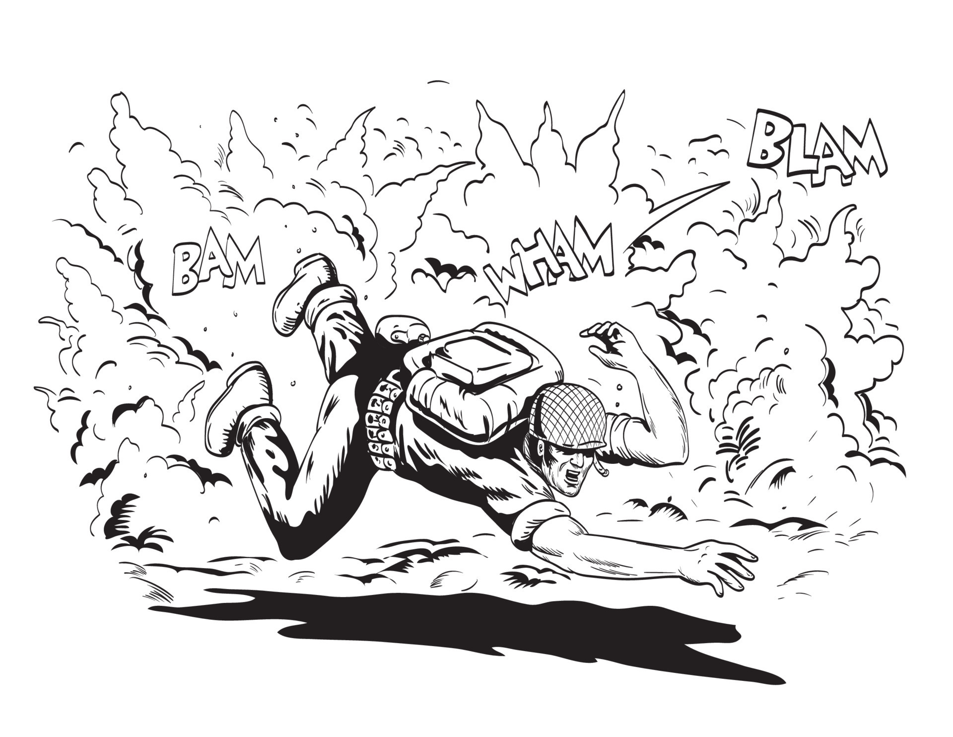 World War Two American Gi Soldier Diving For Cover In Explosion Comics