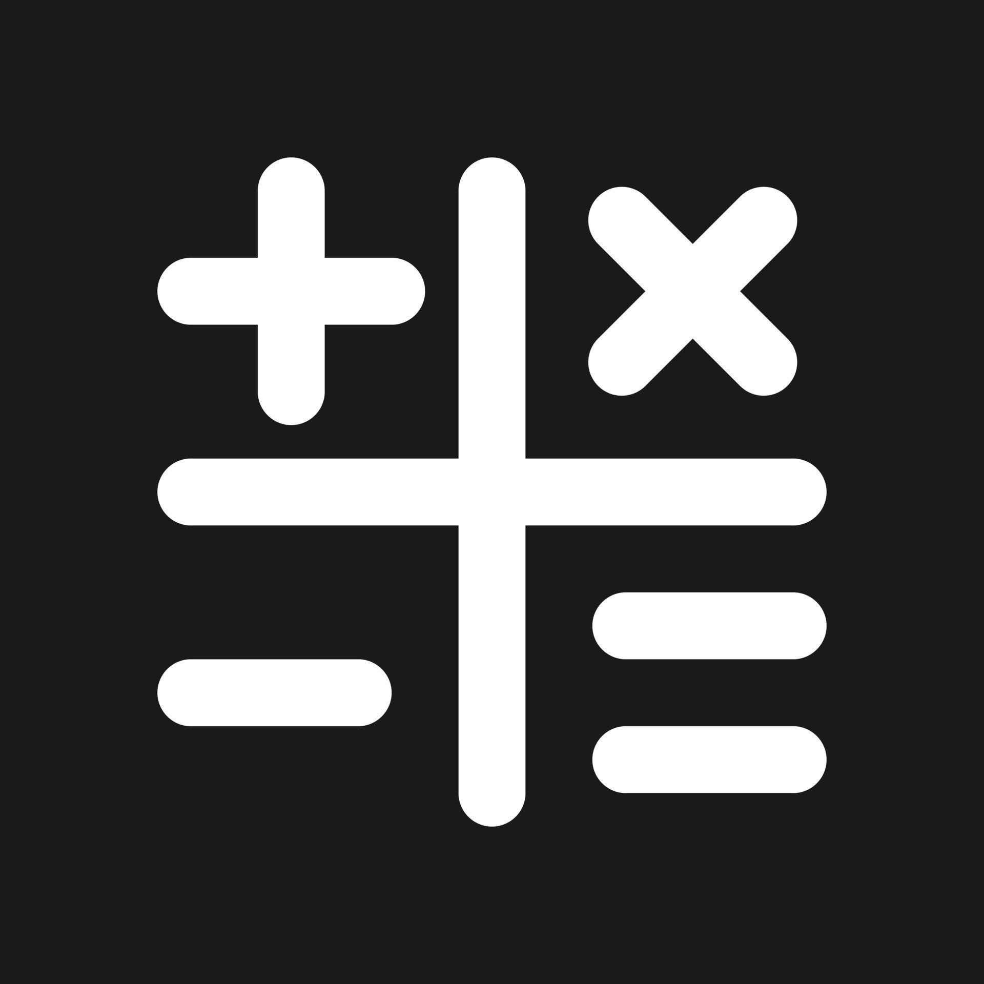 Calculation Dark Mode Glyph Ui Icon Four Rules Of Arithmetic User Interface Design White
