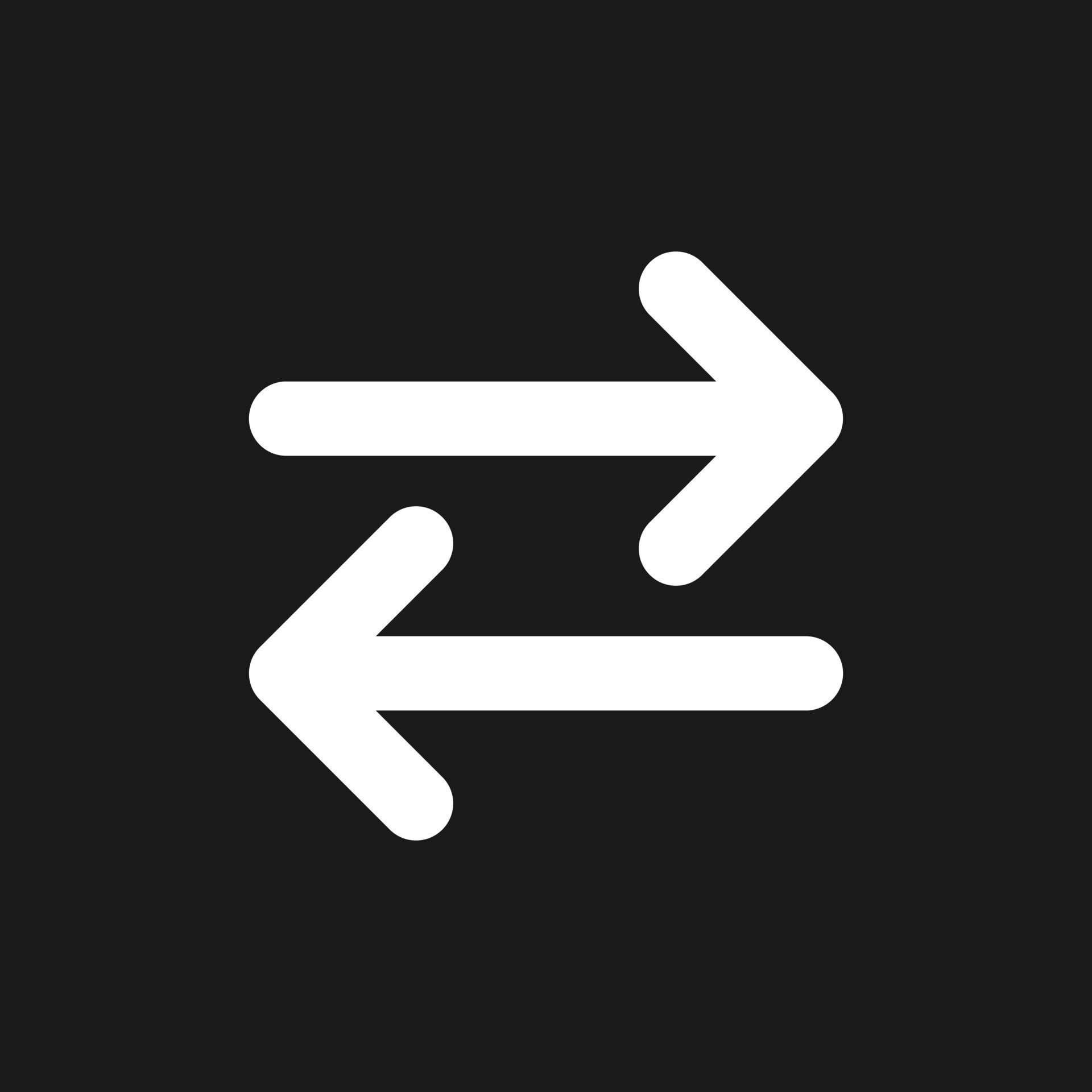 Two arrows dark mode glyph ui icon. Transaction symbol. Left, right arrows. User interface ...