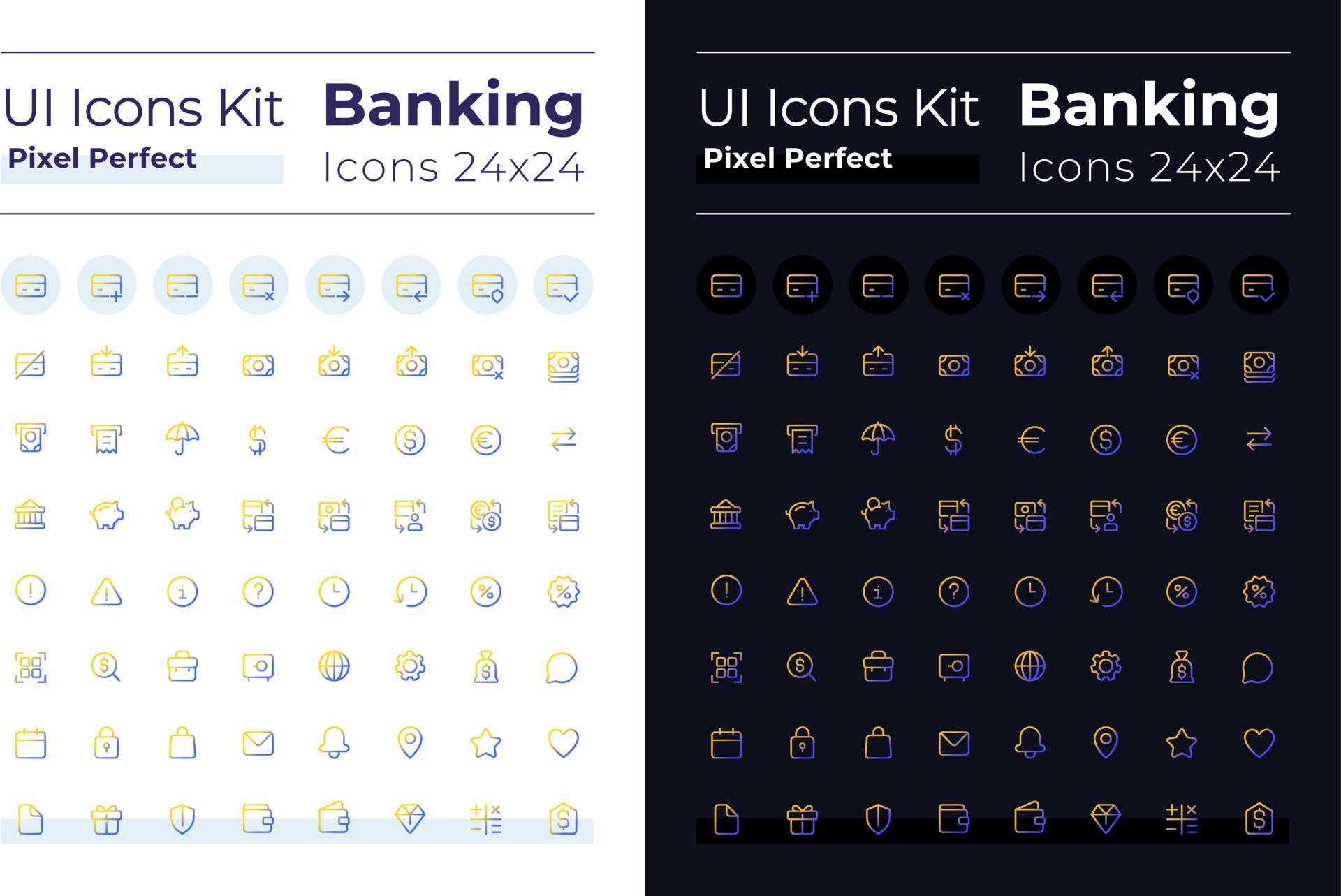Banking pixel perfect gradient linear ui icons set for dark, light mode. Money transactions ...