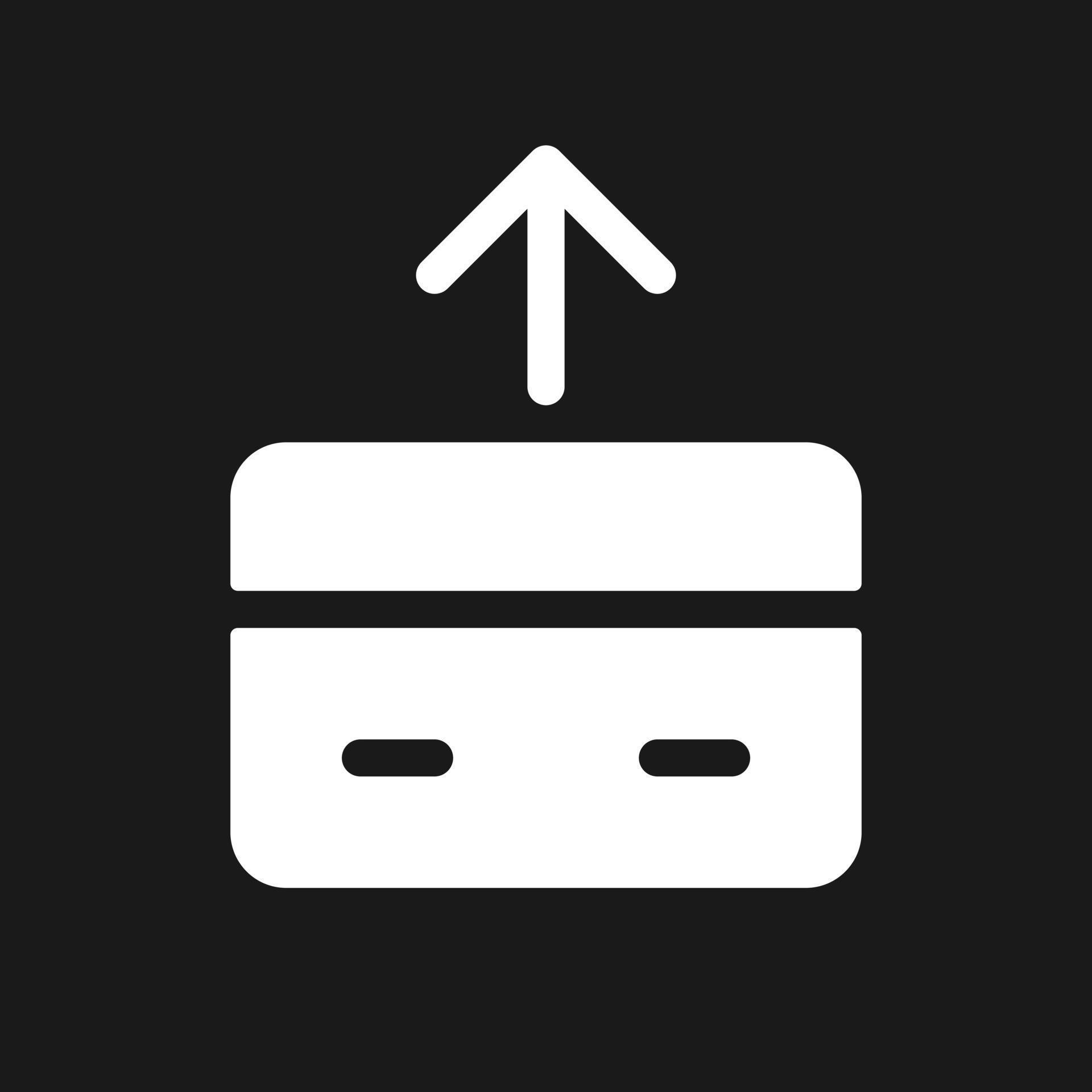 Send money dark mode glyph ui icon. Outgoing payment. Credit card. User interface design. White ...