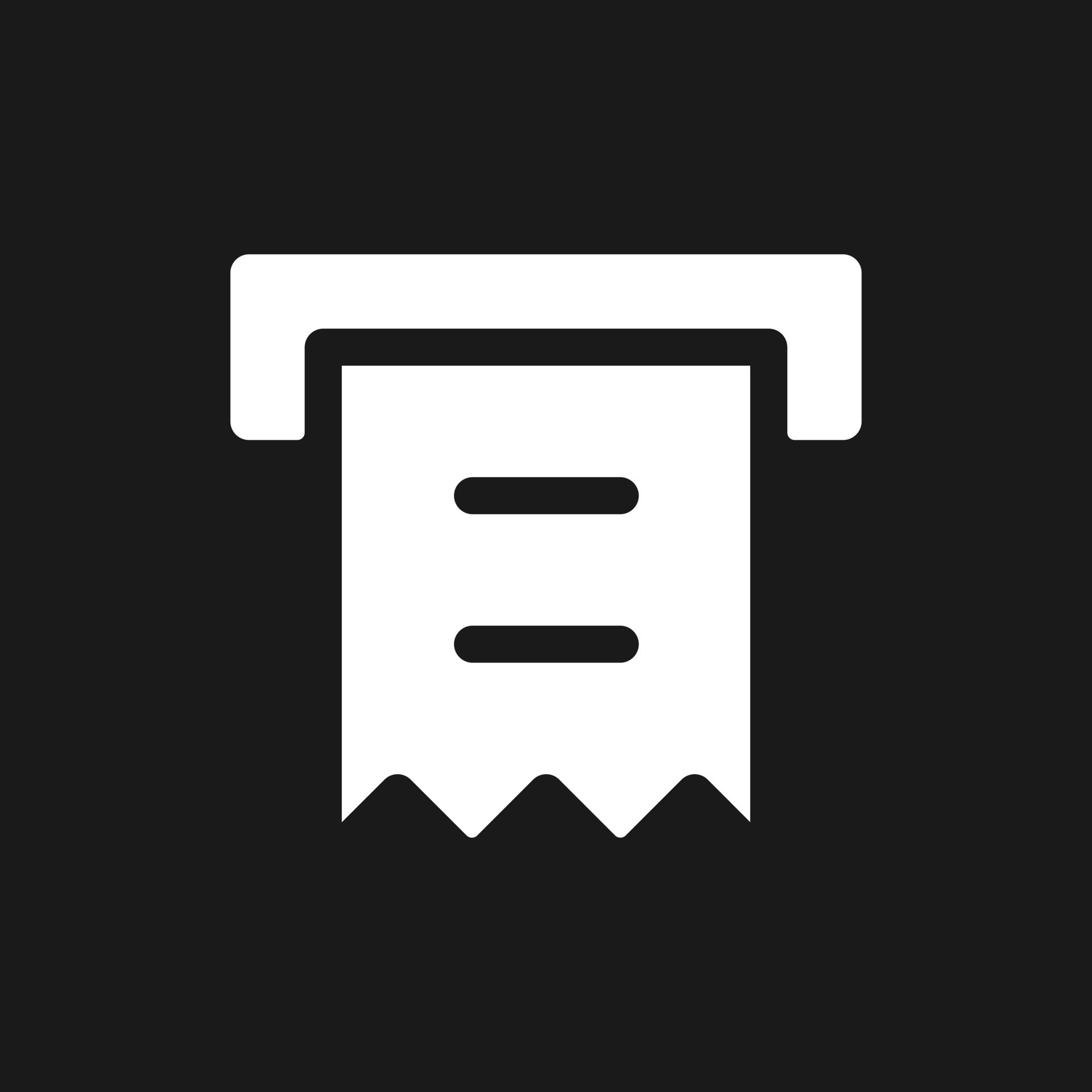 Receipt printer dark mode glyph ui icon. Automated teller machine. User interface design. White ...