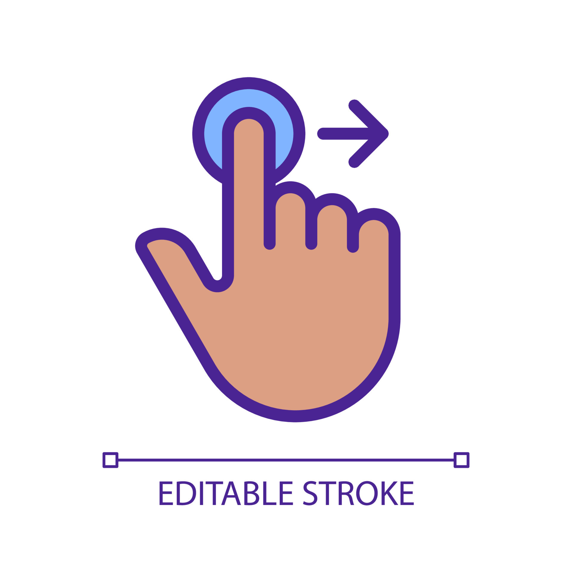 Move to right gesture pixel perfect RGB color icon. Smartphone ...