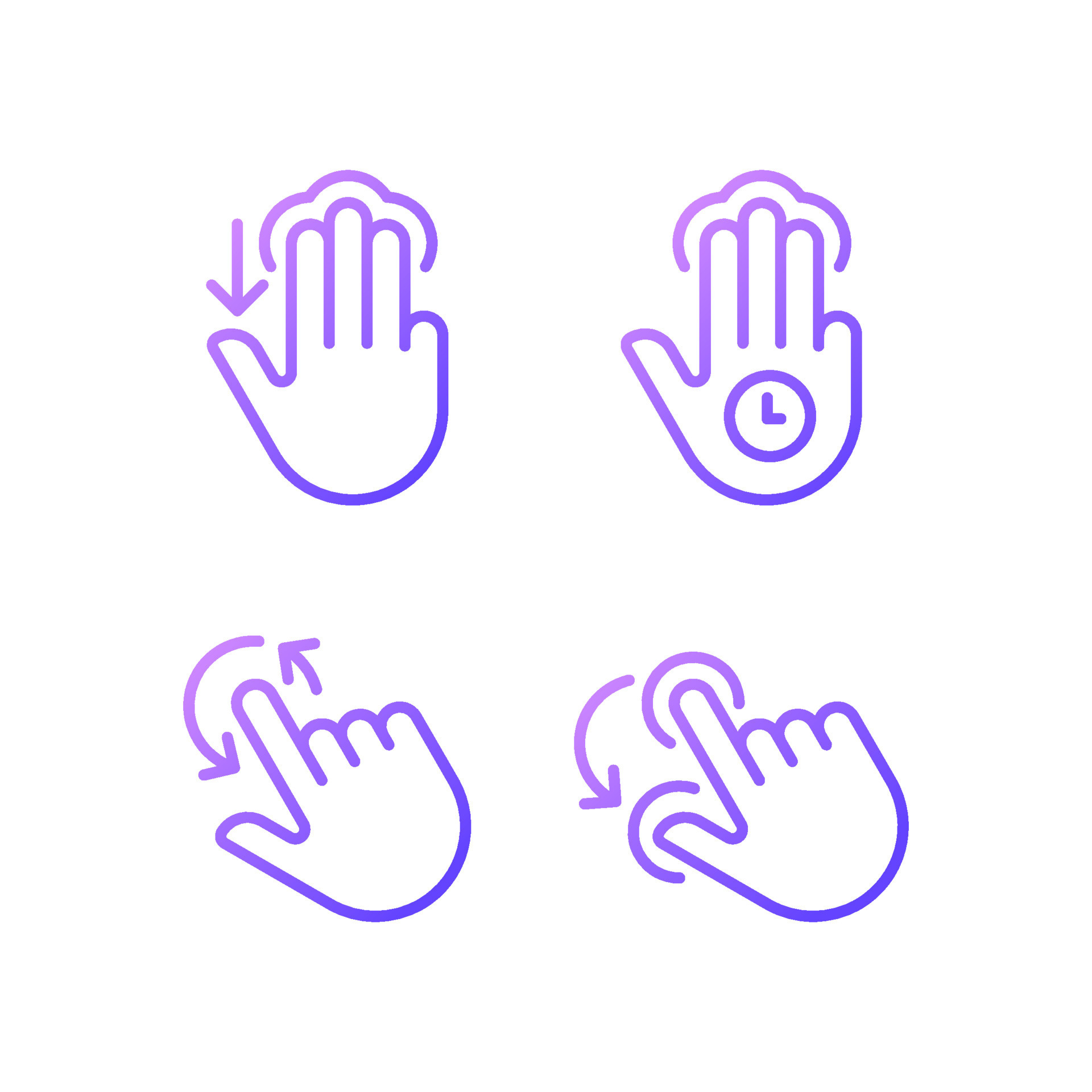 Multi Touch Control Gradient Linear Vector Icons Set Three Finger Tap And Hold Rotation