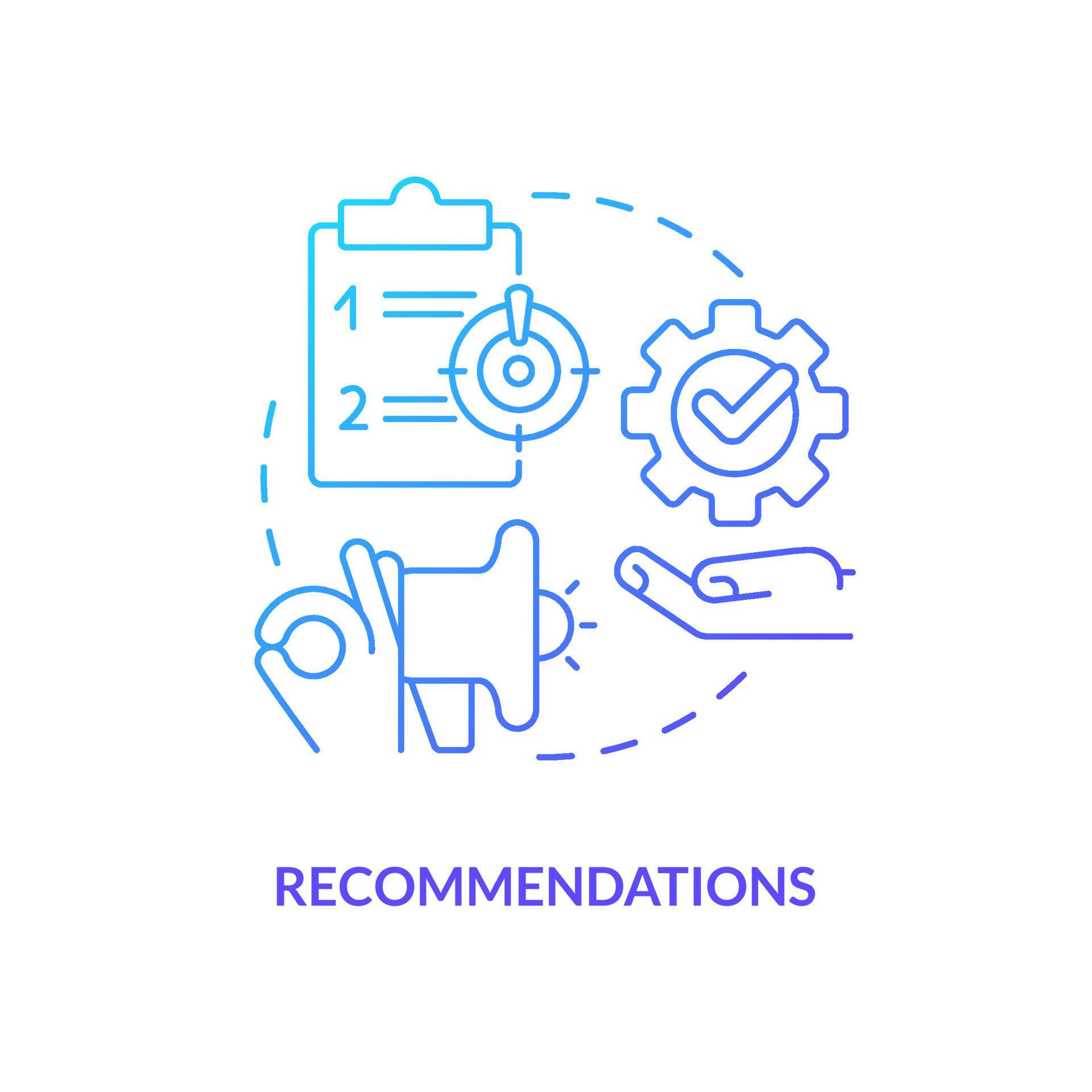 Recommendations blue gradient concept icon. Learn possible solutions ... Recommendations blue gradient concept icon. Learn possible solutions ...