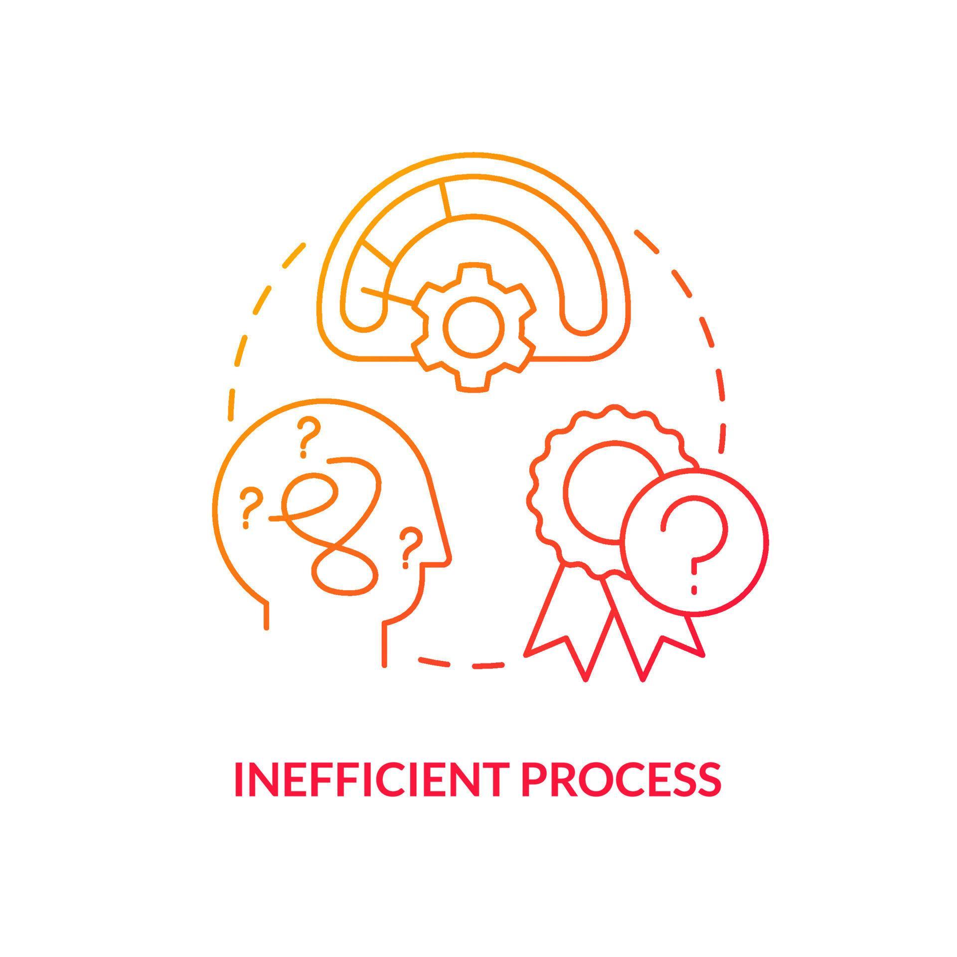 Inefficient process red gradient concept icon. Unproductive management. Disadvantage of case ...