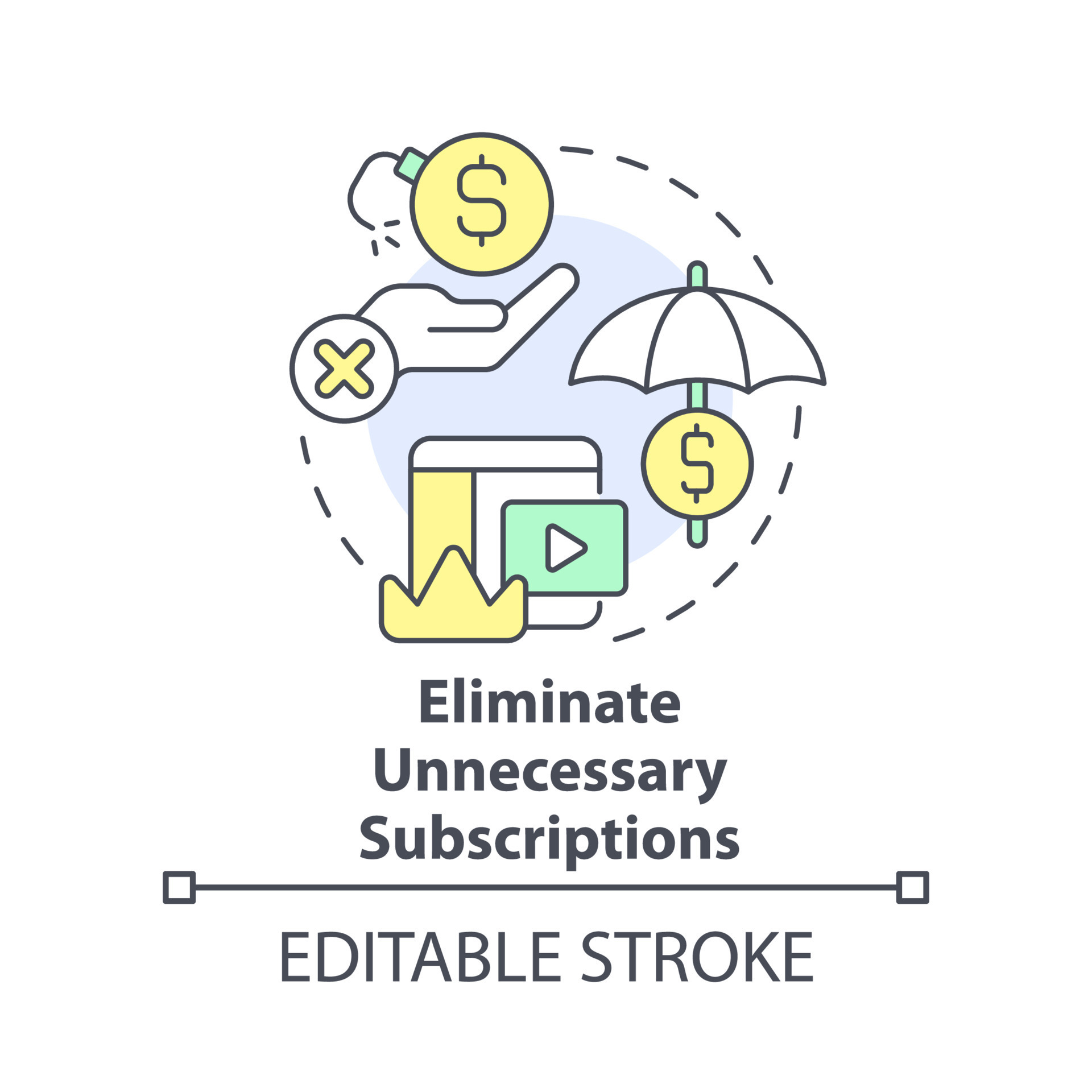 Eliminate unnecessary subscriptions concept icon. Budgeting for ... Eliminate unnecessary subscriptions concept icon. Budgeting for ...