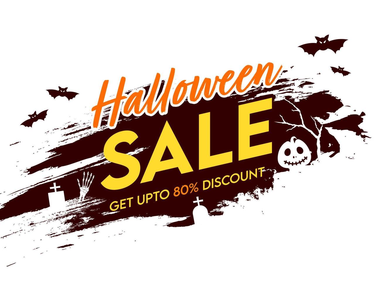 Halloween Sale Poster Design with Discount, Flying Bats and Brush ...