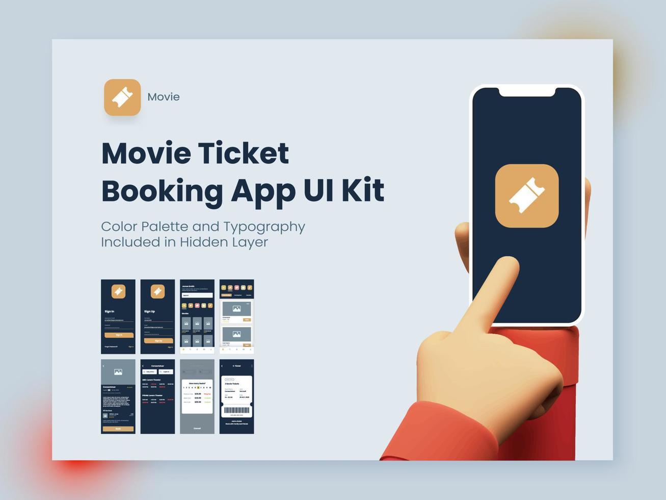 Movie Ticket Booking App UI Kit Including Account Sign In, Sign Up, Booking And Service Type ...