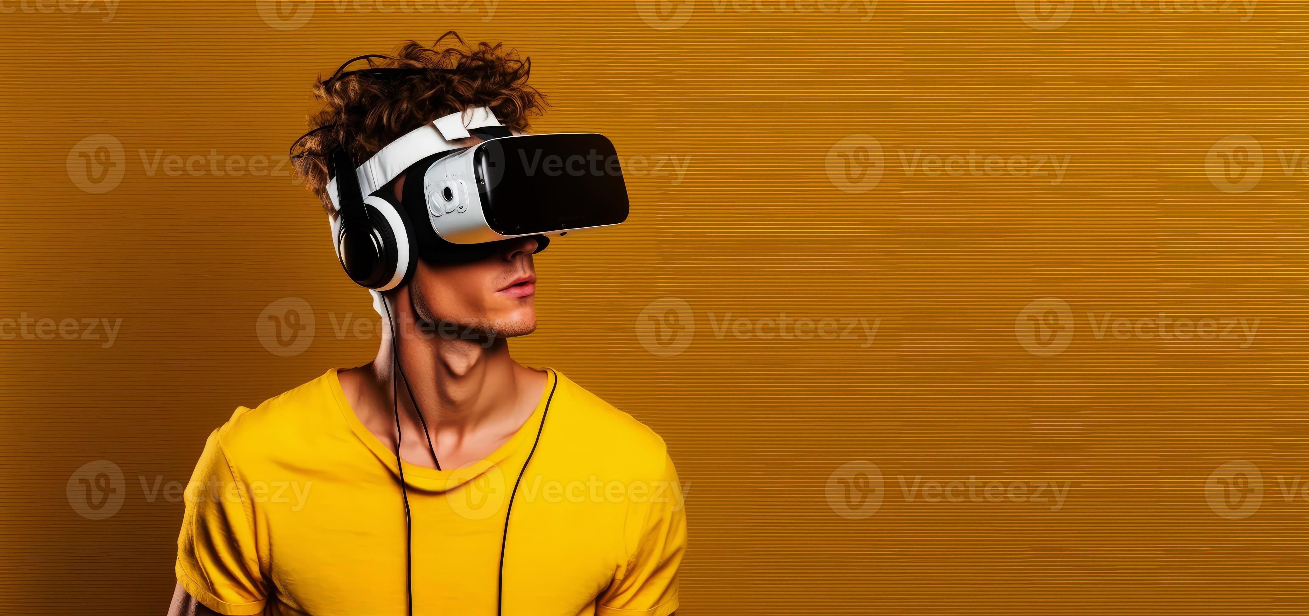Side View Of A Young African Woman Put On Vr Glasses Isolated Over Yellow Background 23070351
