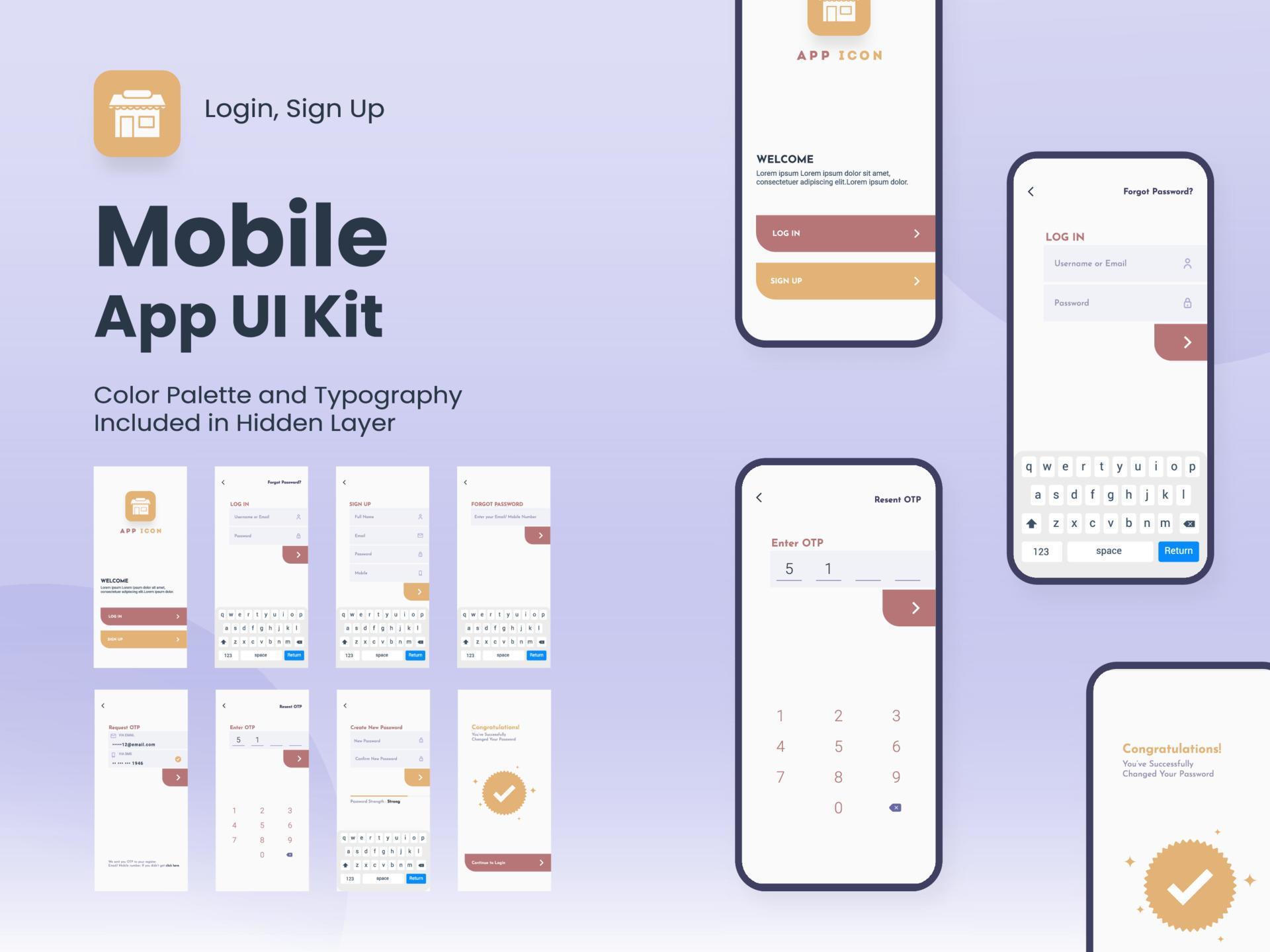 Mobile App UI, UX, GUI Layout With Different Login Screens Including ...