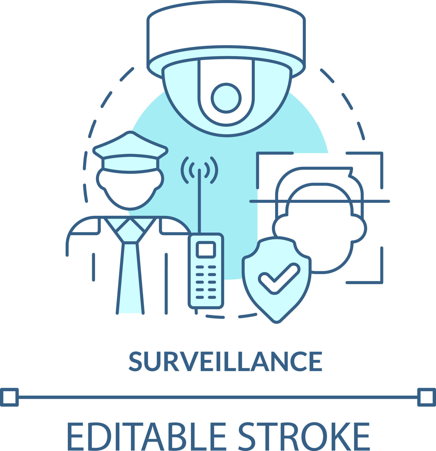 Surveillance turquoise concept icon. Physical security framework form ... Surveillance turquoise concept icon. Physical security framework form ...