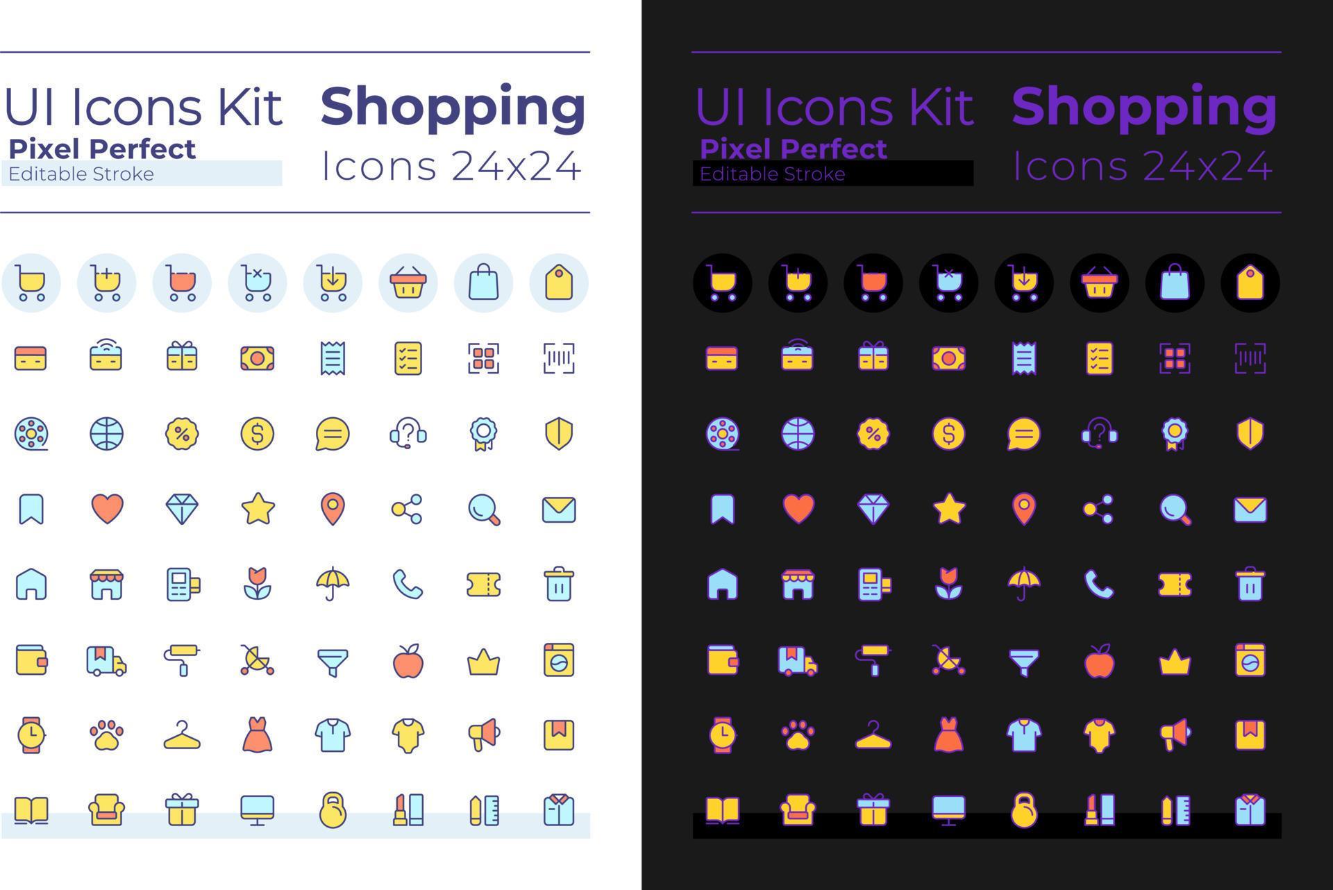 Shopping Pixel Perfect Rgb Color Ui Icons Set For Dark Light Mode Digital Commerce Gui Ux