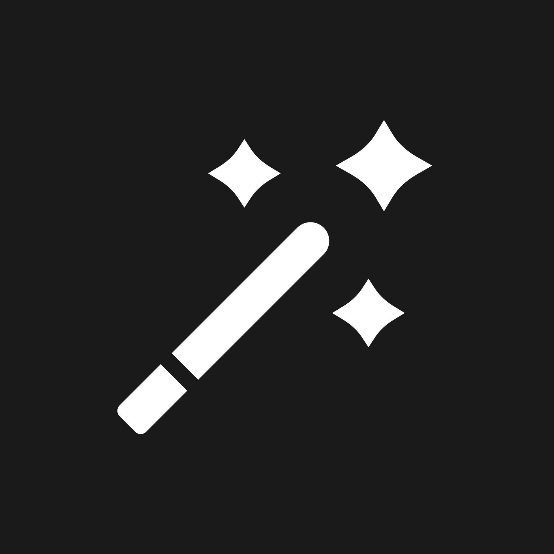 Magic wand tool dark mode glyph ui icon. Simple filled line element. User interface design ...
