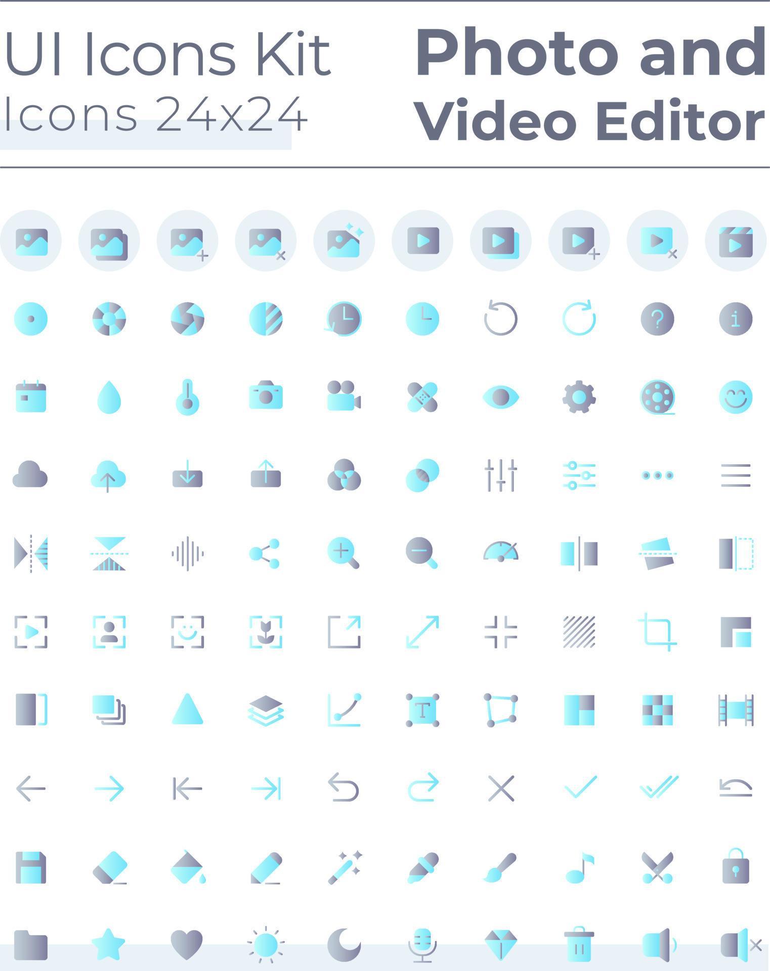Photo And Video Editor Tools Flat Gradient Color Ui Icons Set Multimedia Adjustment Digital