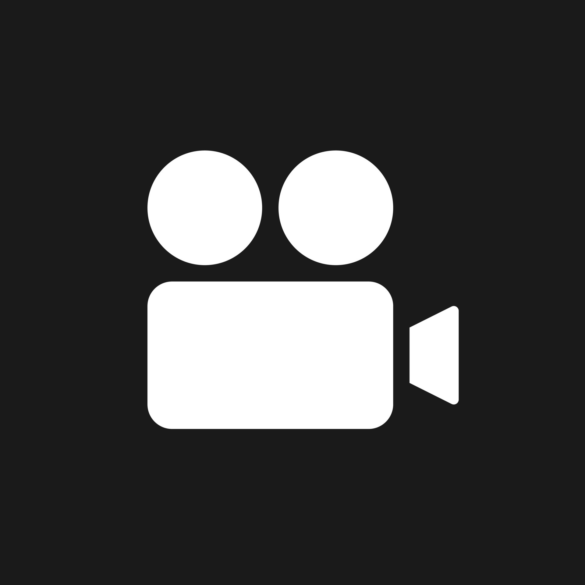 Video camera dark mode glyph ui icon. Simple filled line element. User interface design. White ...