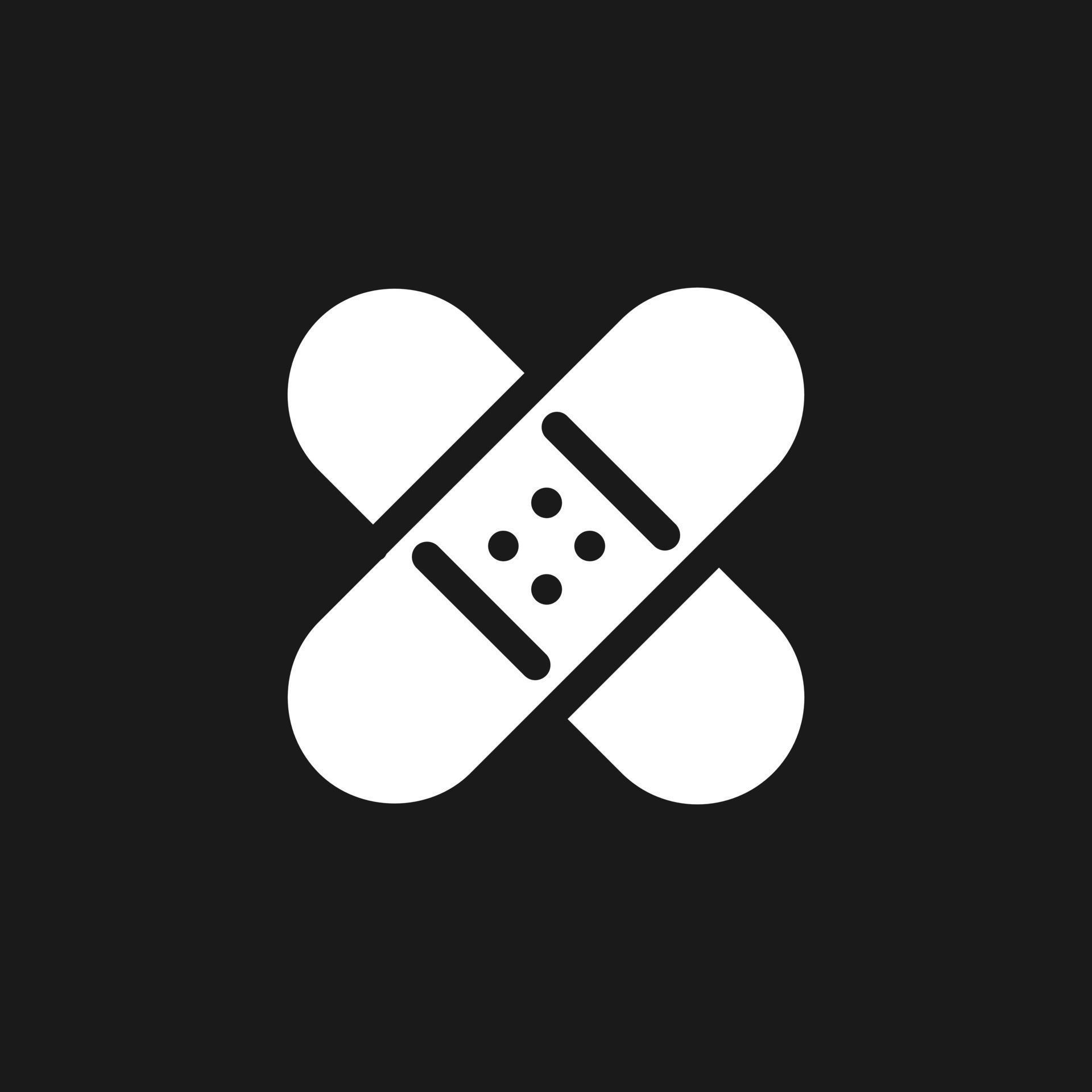 Healing patch dark mode glyph ui icon. Simple filled line element. User interface design. White ...