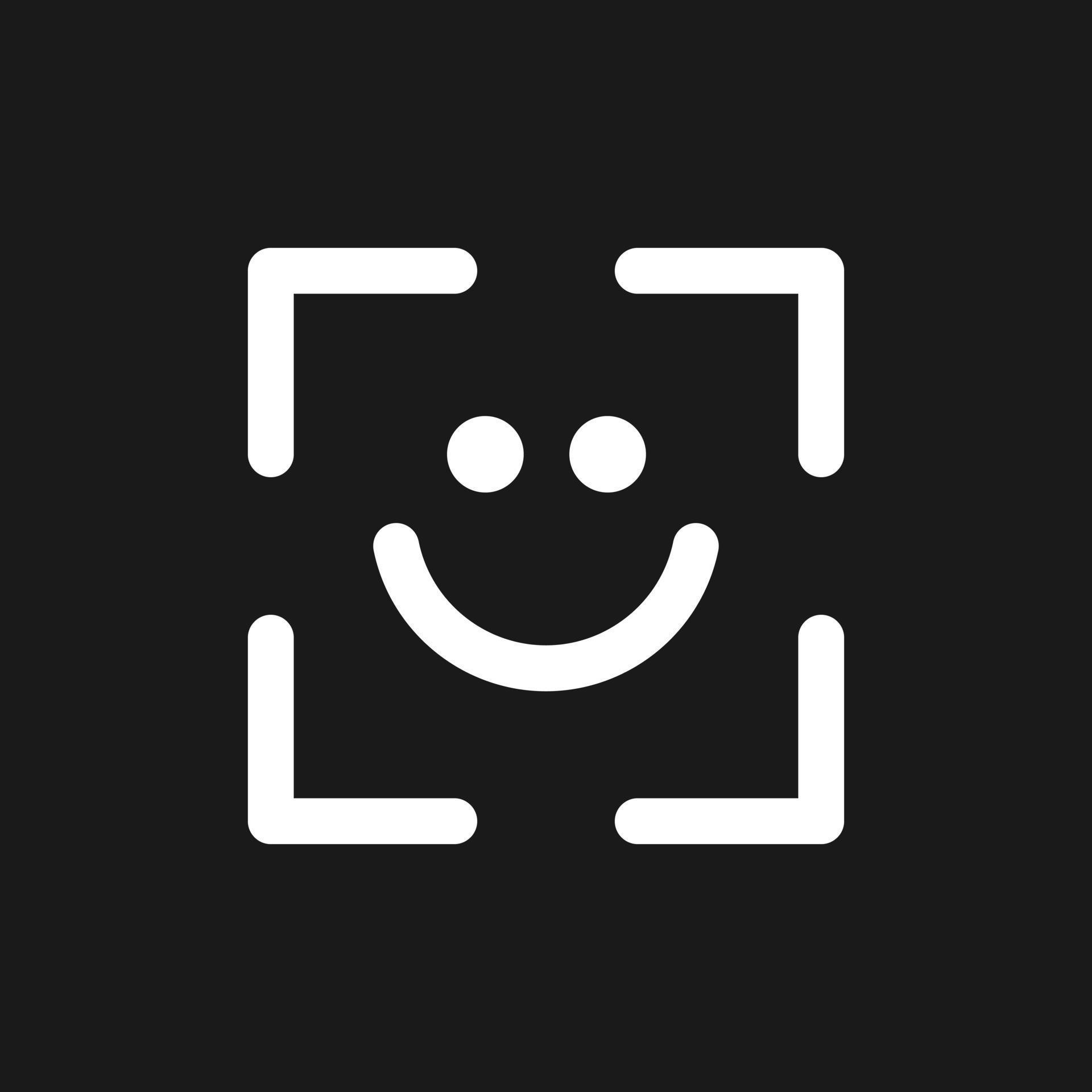 Face identification dark mode glyph ui icon. Simple filled line element. User interface design ...