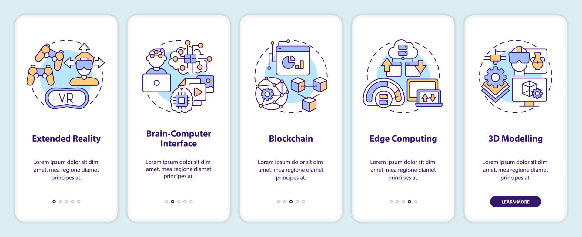 Metaverse Technologies Onboarding Mobile App Screen Innovation Walkthrough 5 Steps Editable