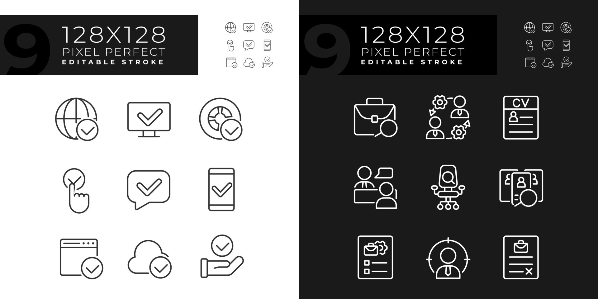 Checkmarks In Communication Pixel Perfect Linear Icons Set For Dark Light Mode Approval Marks