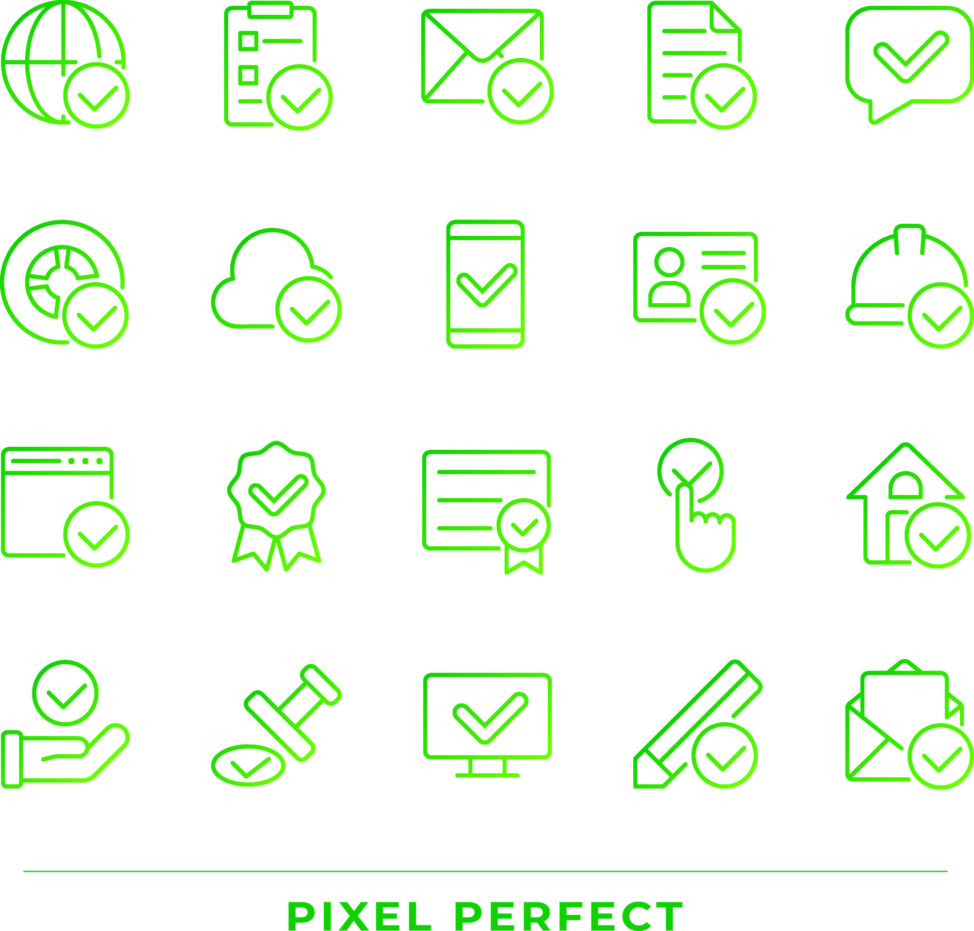 Checkmark Pixel Perfect Gradient Linear Vector Icons Set Information Validation Signs Marks