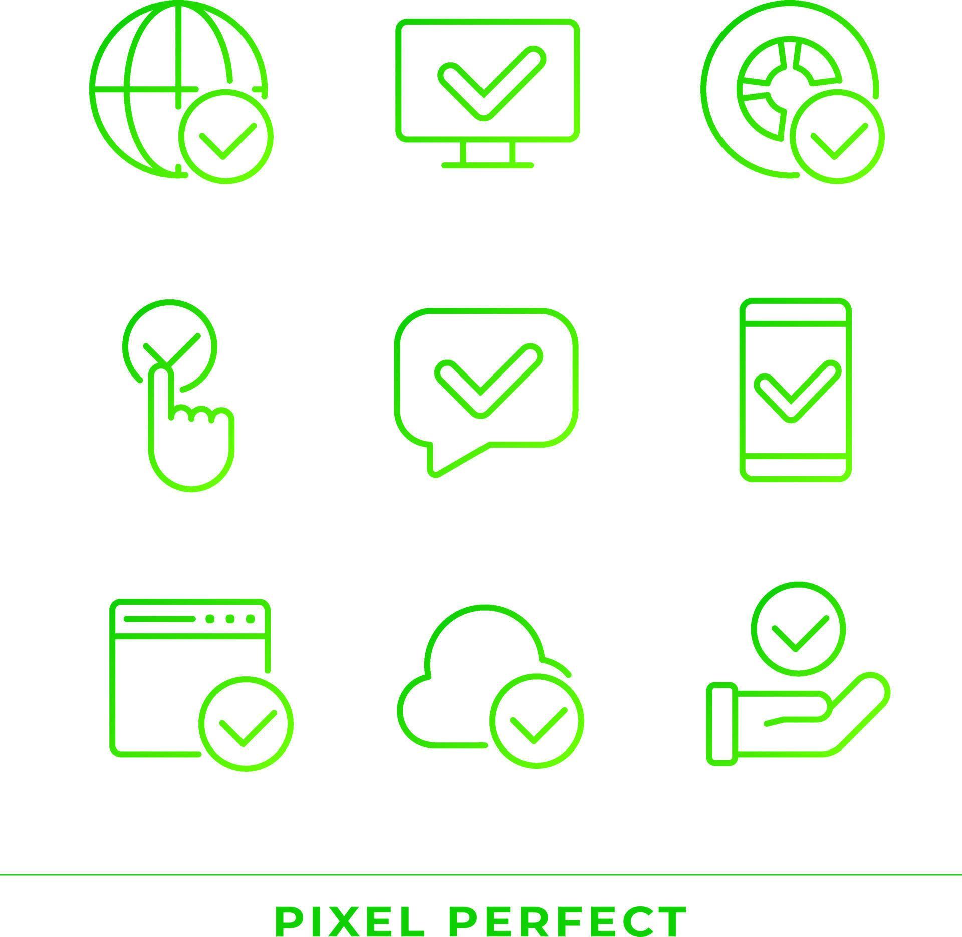 Checkmarks In Communication Pixel Perfect Gradient Linear Vector Icons Set Approval Marks In