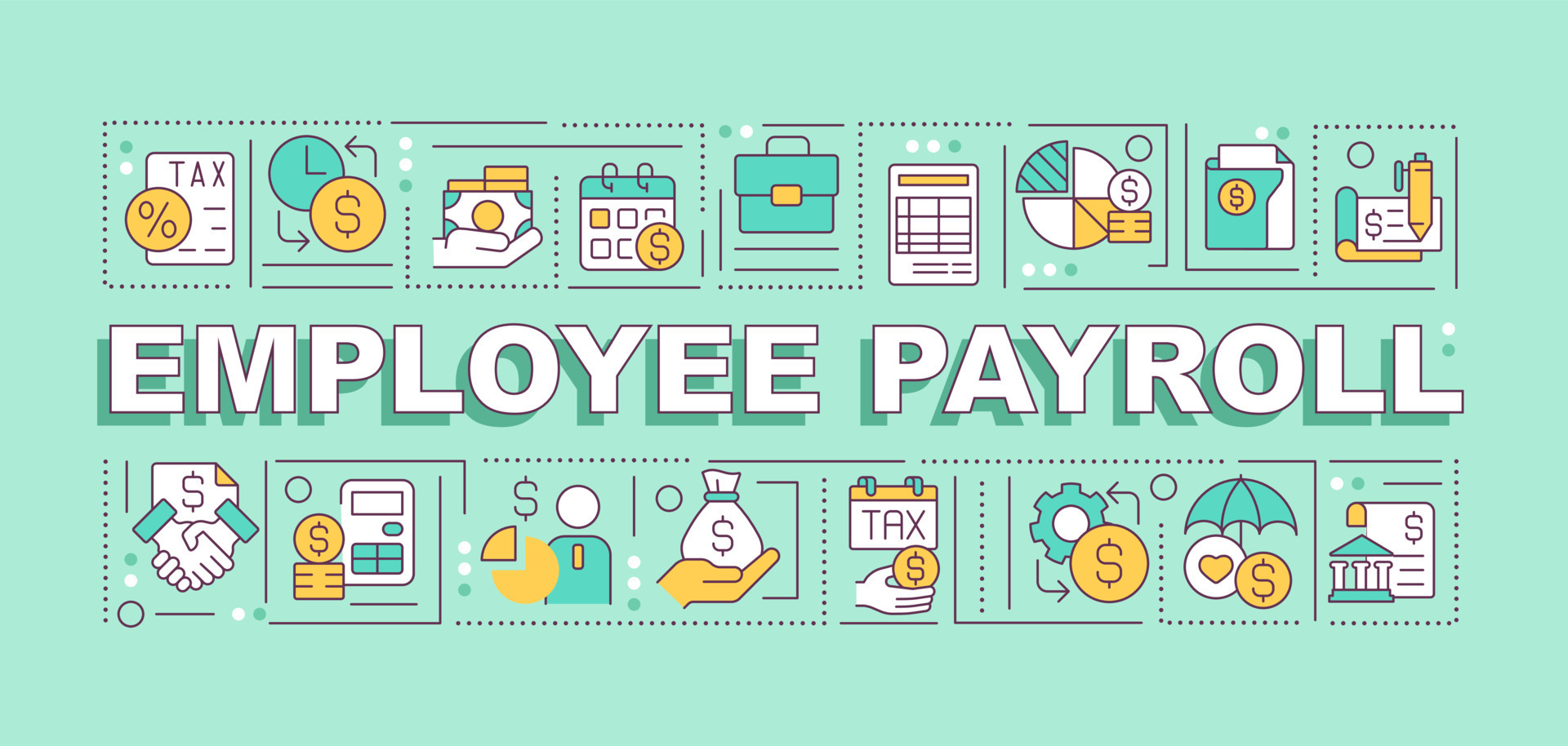 Employee payroll word concepts green banner. Salary calculation. Infographics with editable ...