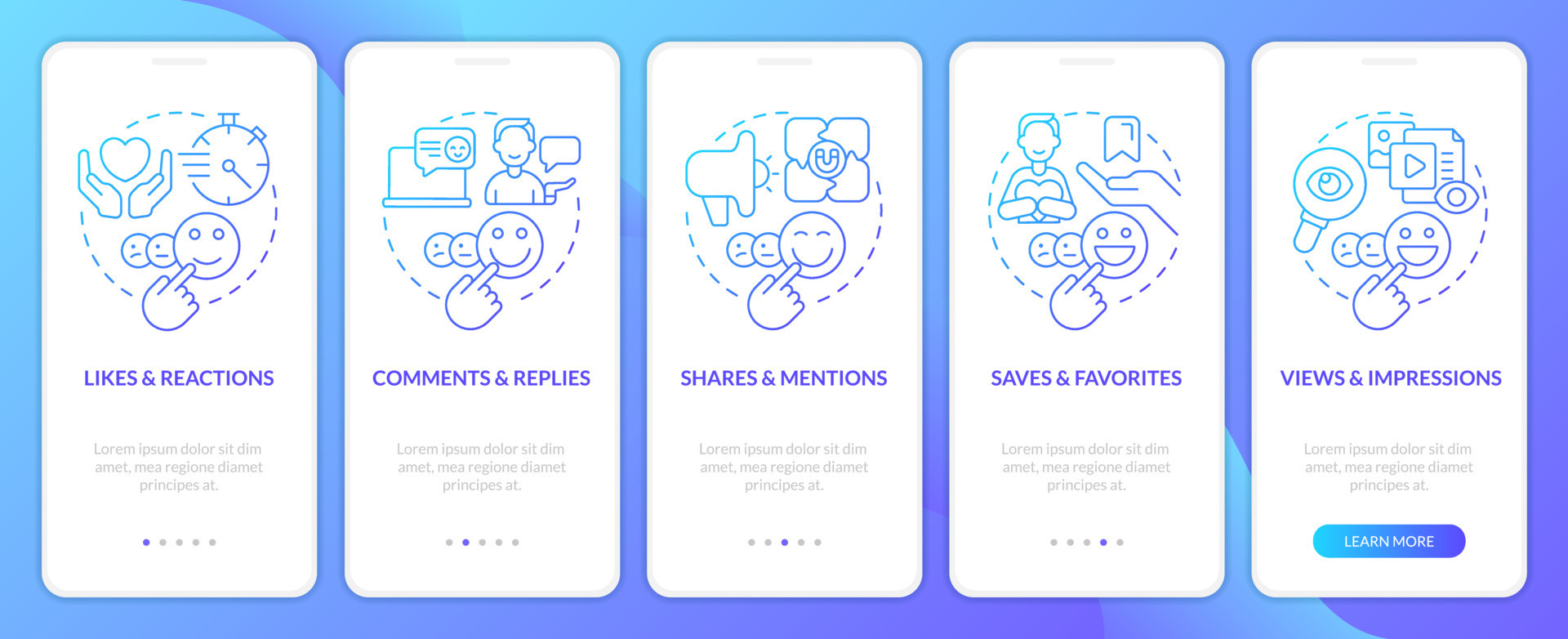 Audience activity metrics blue gradient onboarding mobile app screen ... Audience activity metrics blue gradient onboarding mobile app screen ...