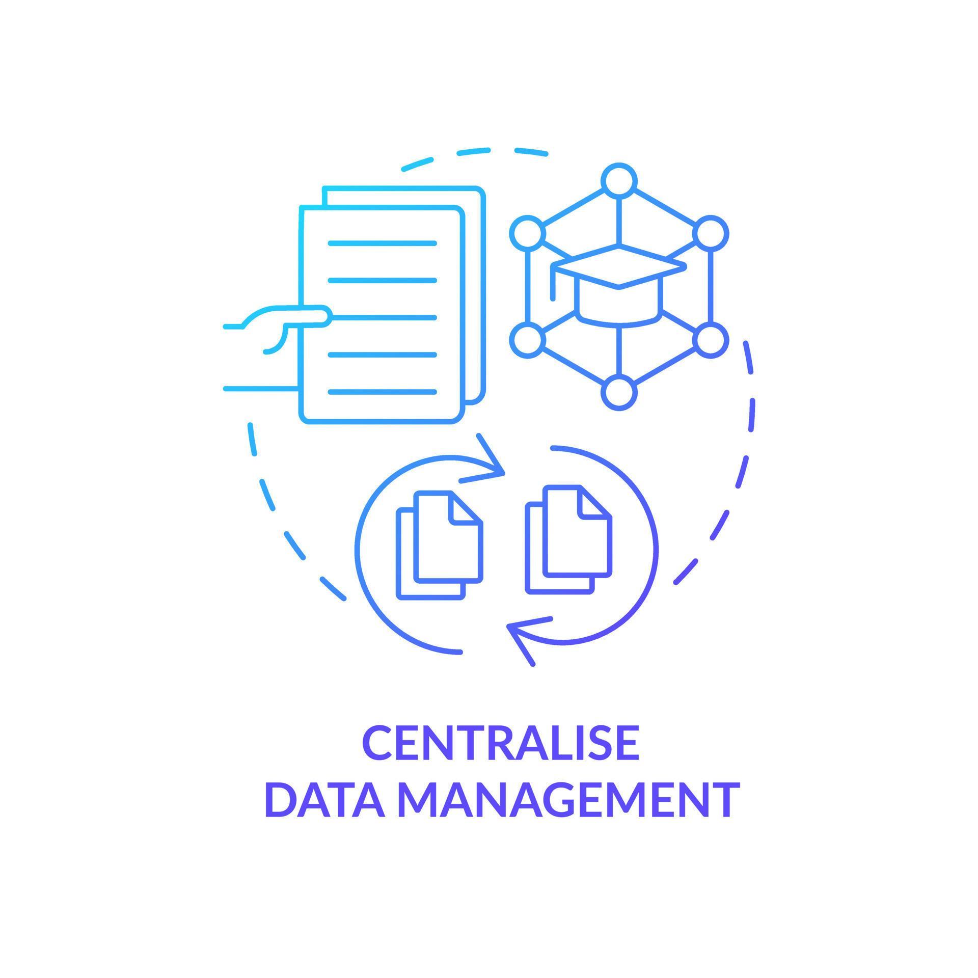 Centralise data management blue gradient concept icon. Information ...