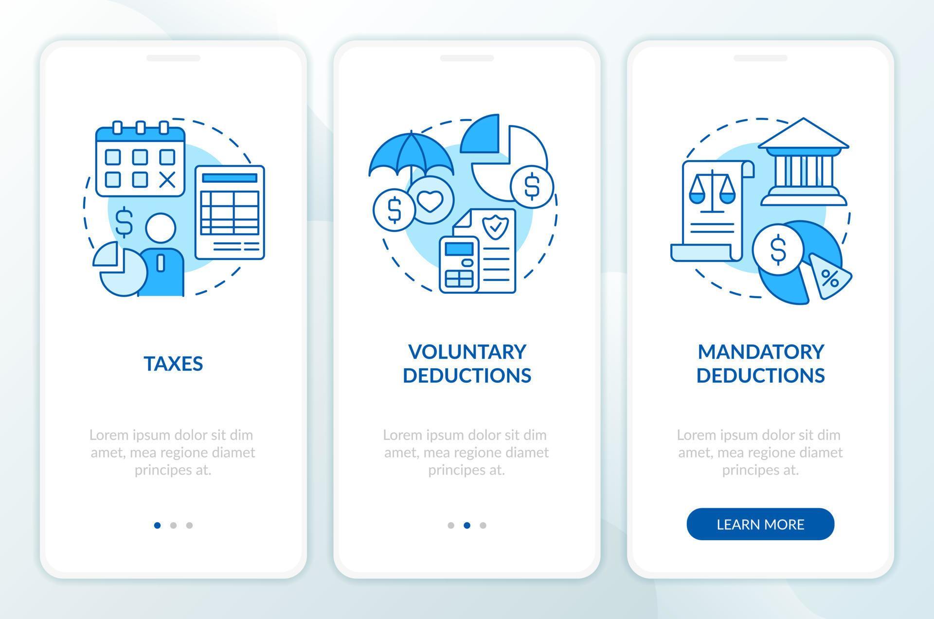 Payroll Deductions Types Blue Onboarding Mobile App Screen Withhold