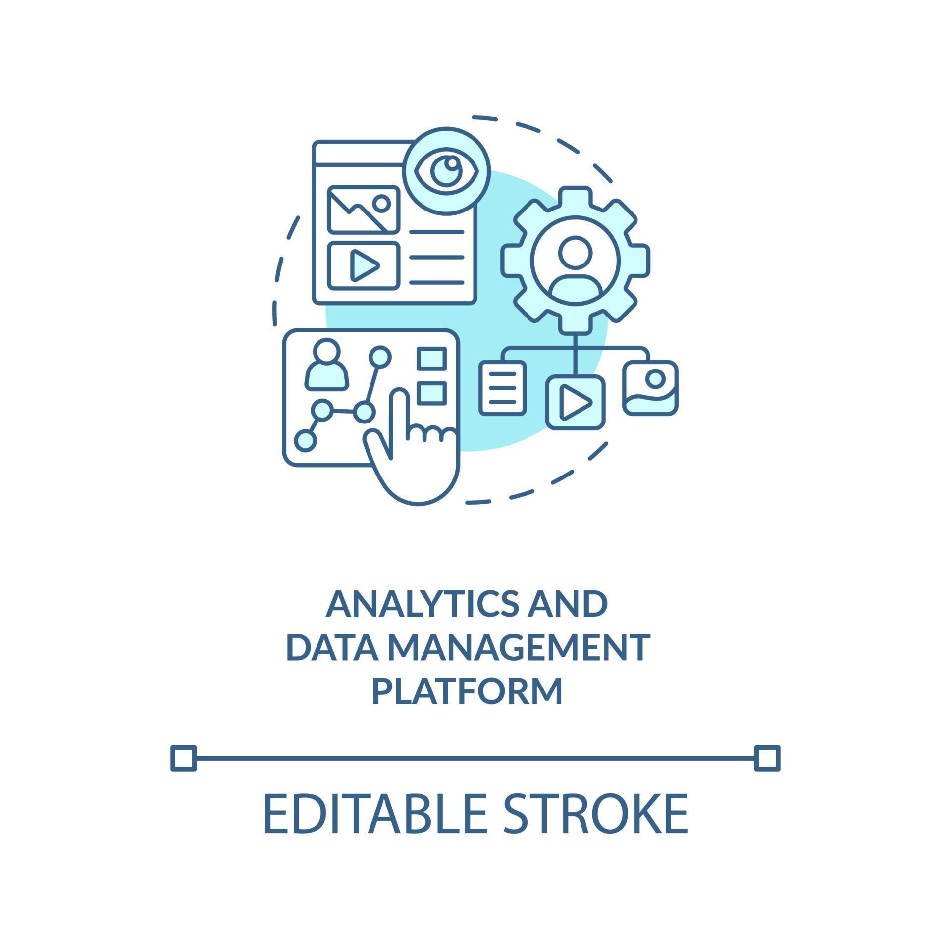 Analytics and data management platform turquoise concept icon. Online ...