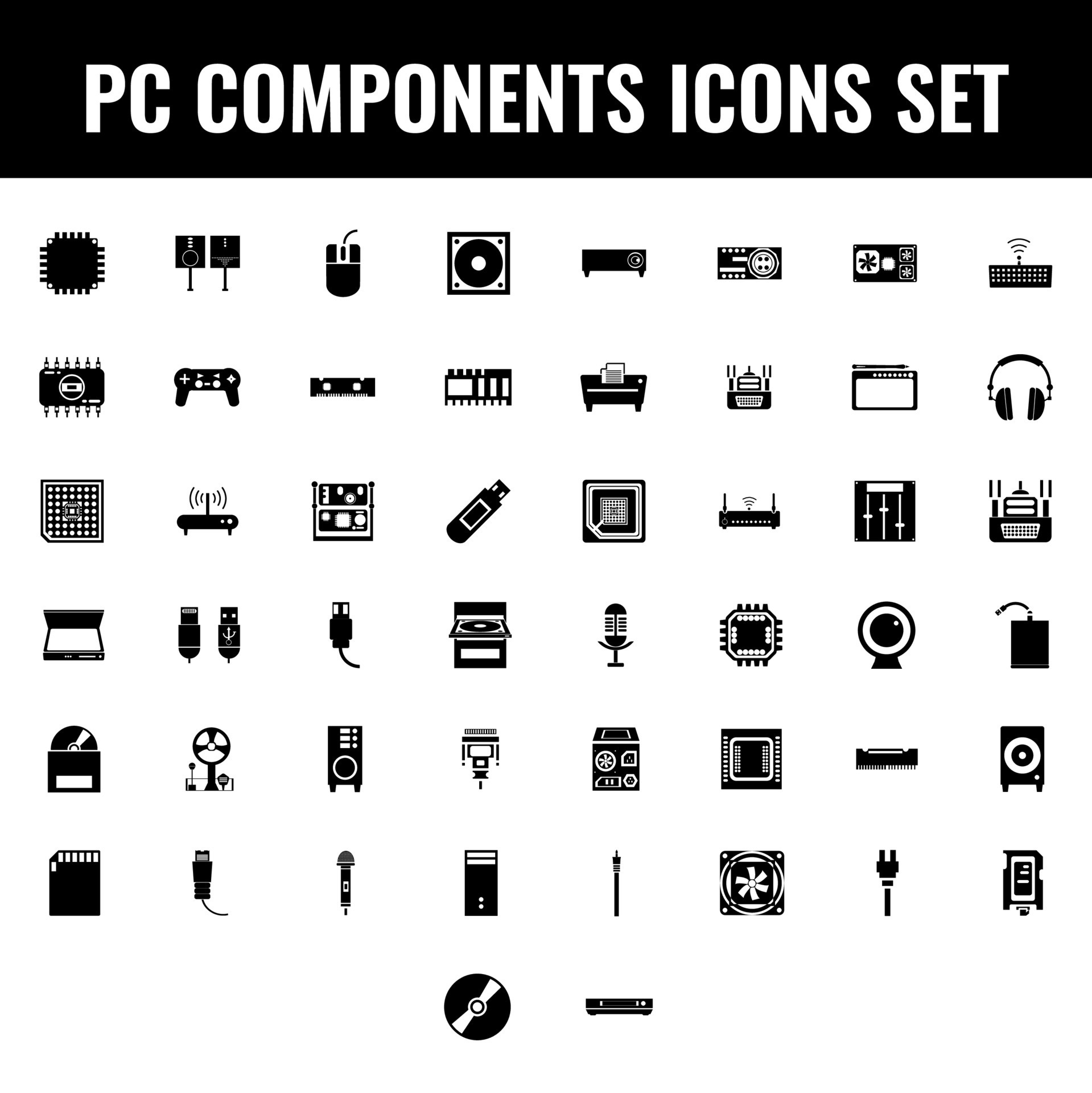 Pc Components Glyph Icon Set 23078356 Vector Art At Vecteezy