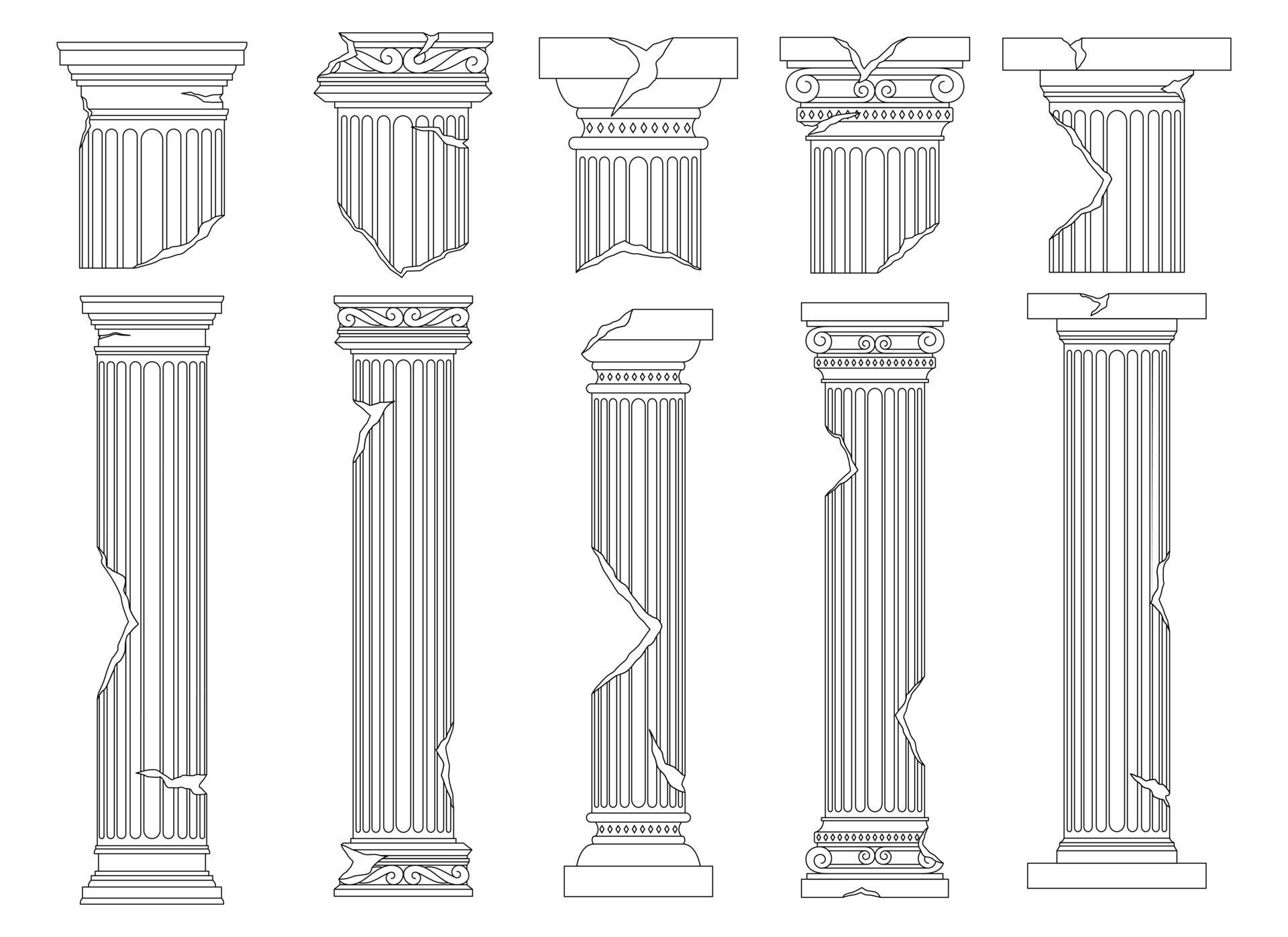 Ancient columns vector design illustration isolated on background ...