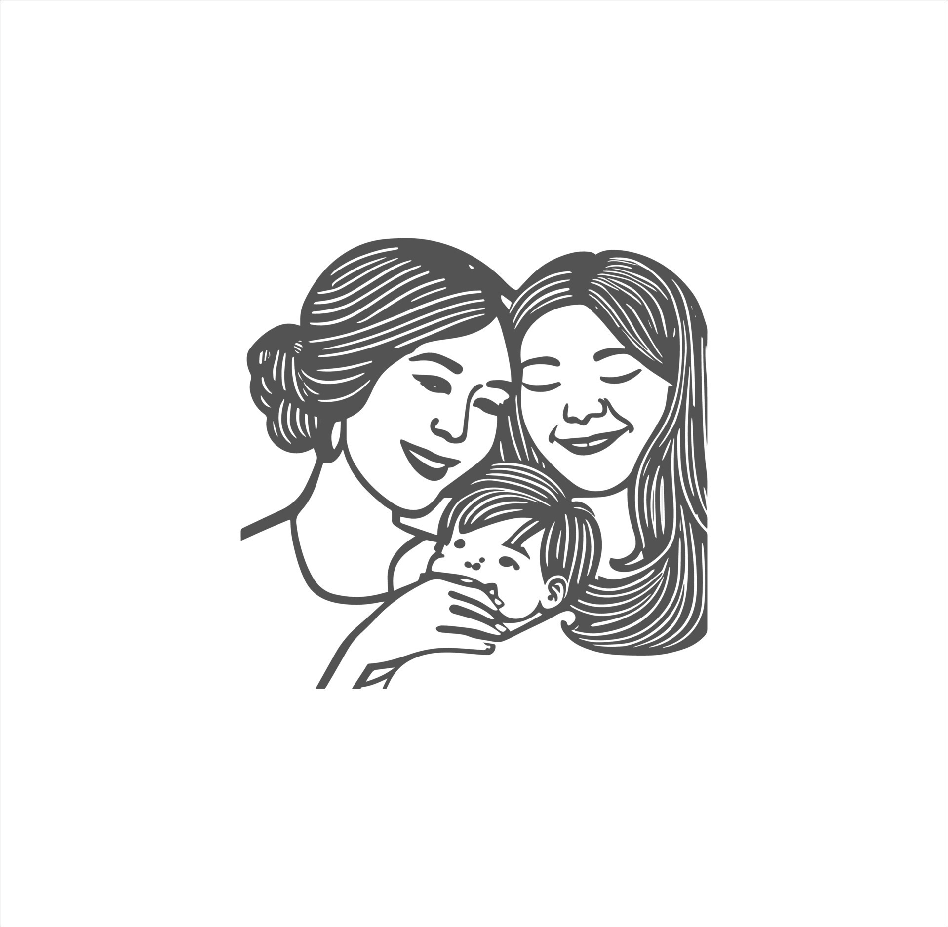 Mother daughter and son vector line art. 23079843 Vector Art at Vecteezy