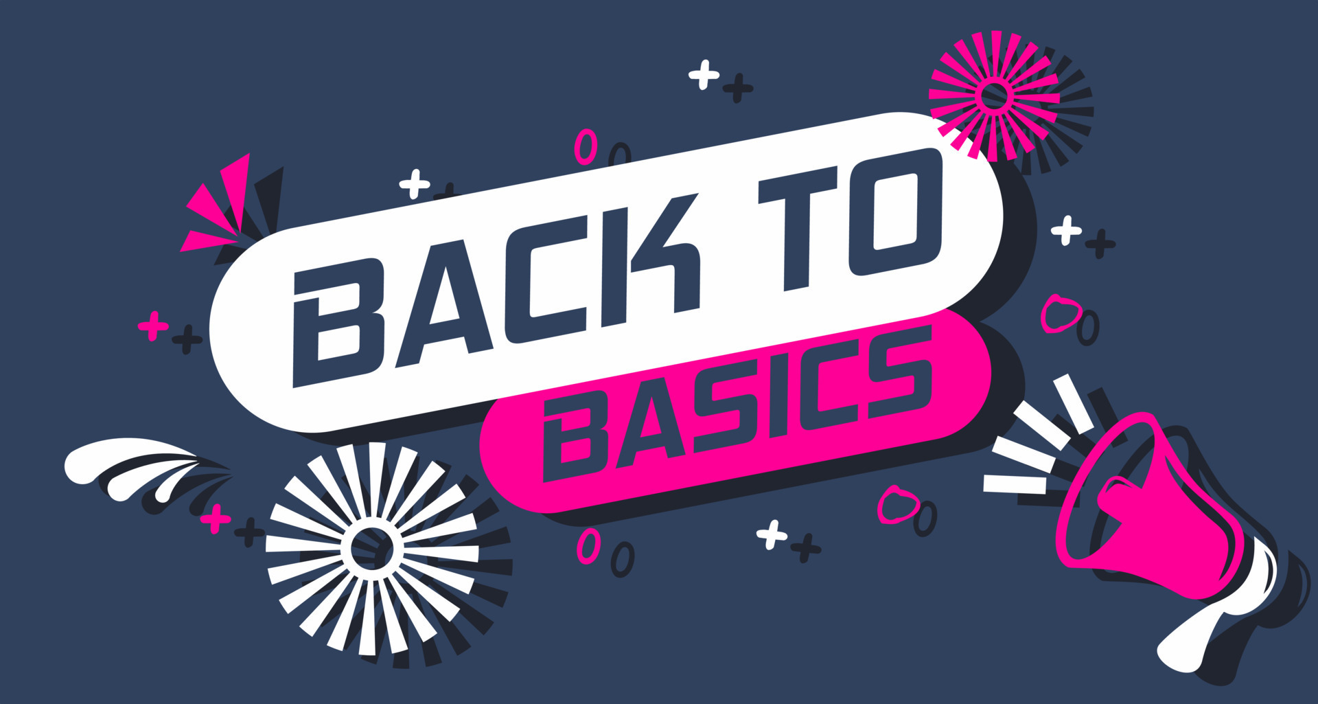 Megaphone and speech bubble back to basics. Banner for business ...