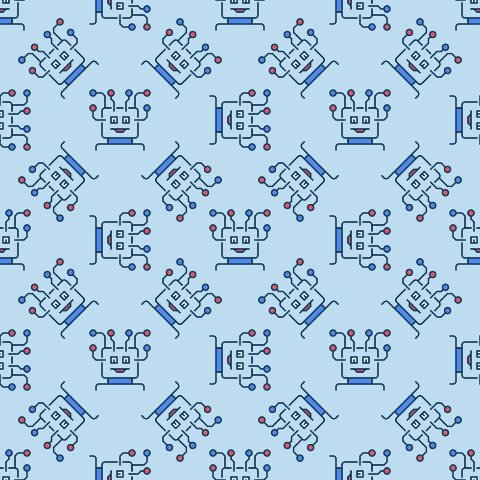 Ai Robot Head With Circuits Vector Colored Seamless Pattern 23093147